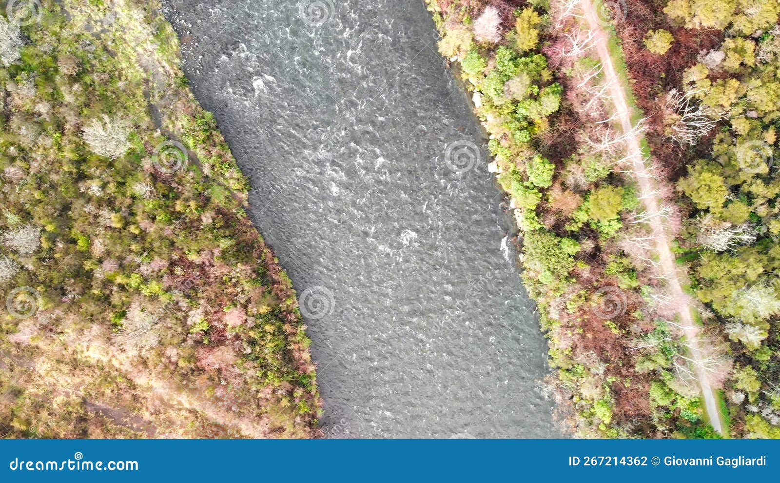 Overhead Aerial View of a River Across a Valley - Drone Viewpoint Stock ...