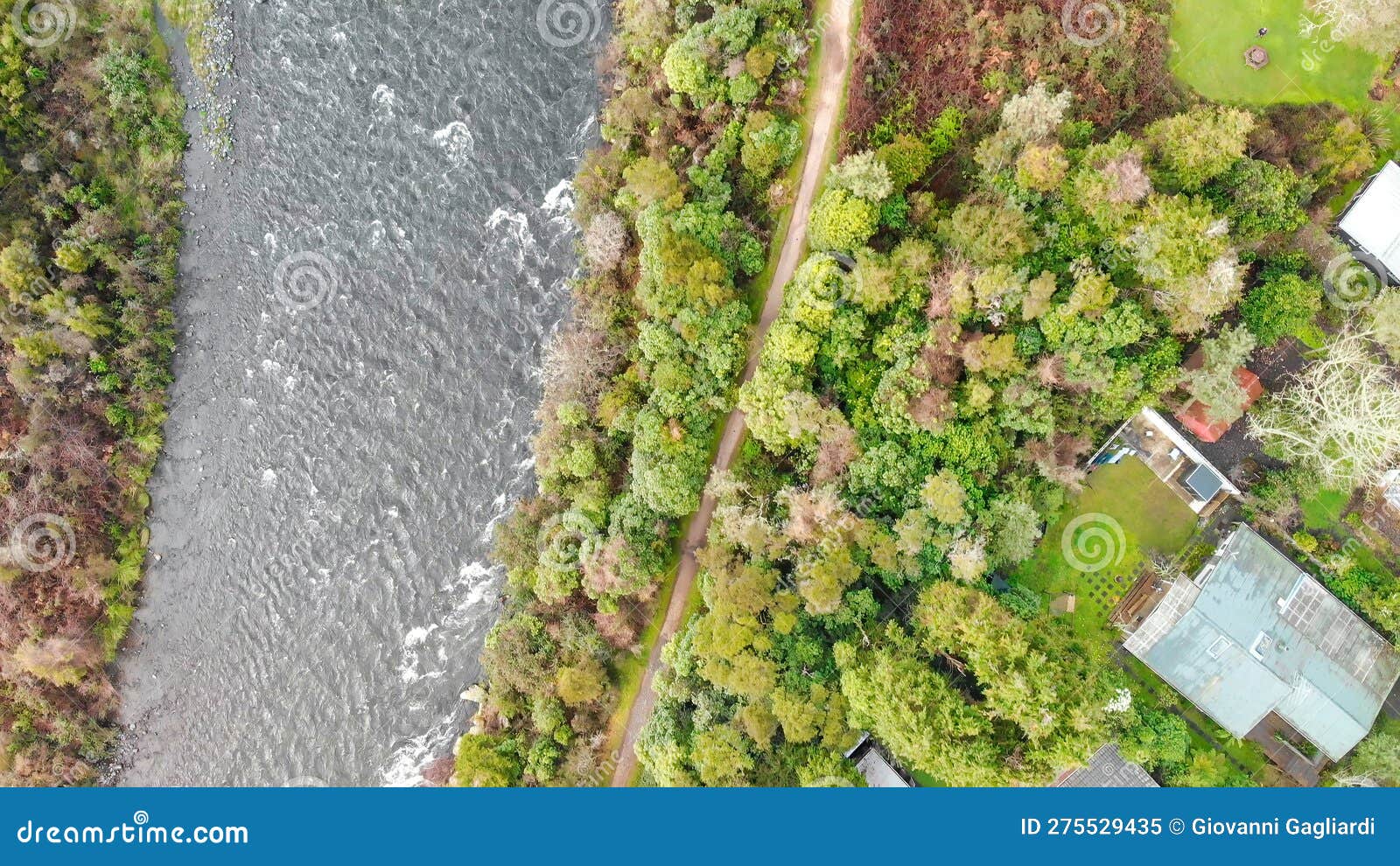 Overhead Aerial View of a River Across a Valley - Drone Viewpoint Stock ...