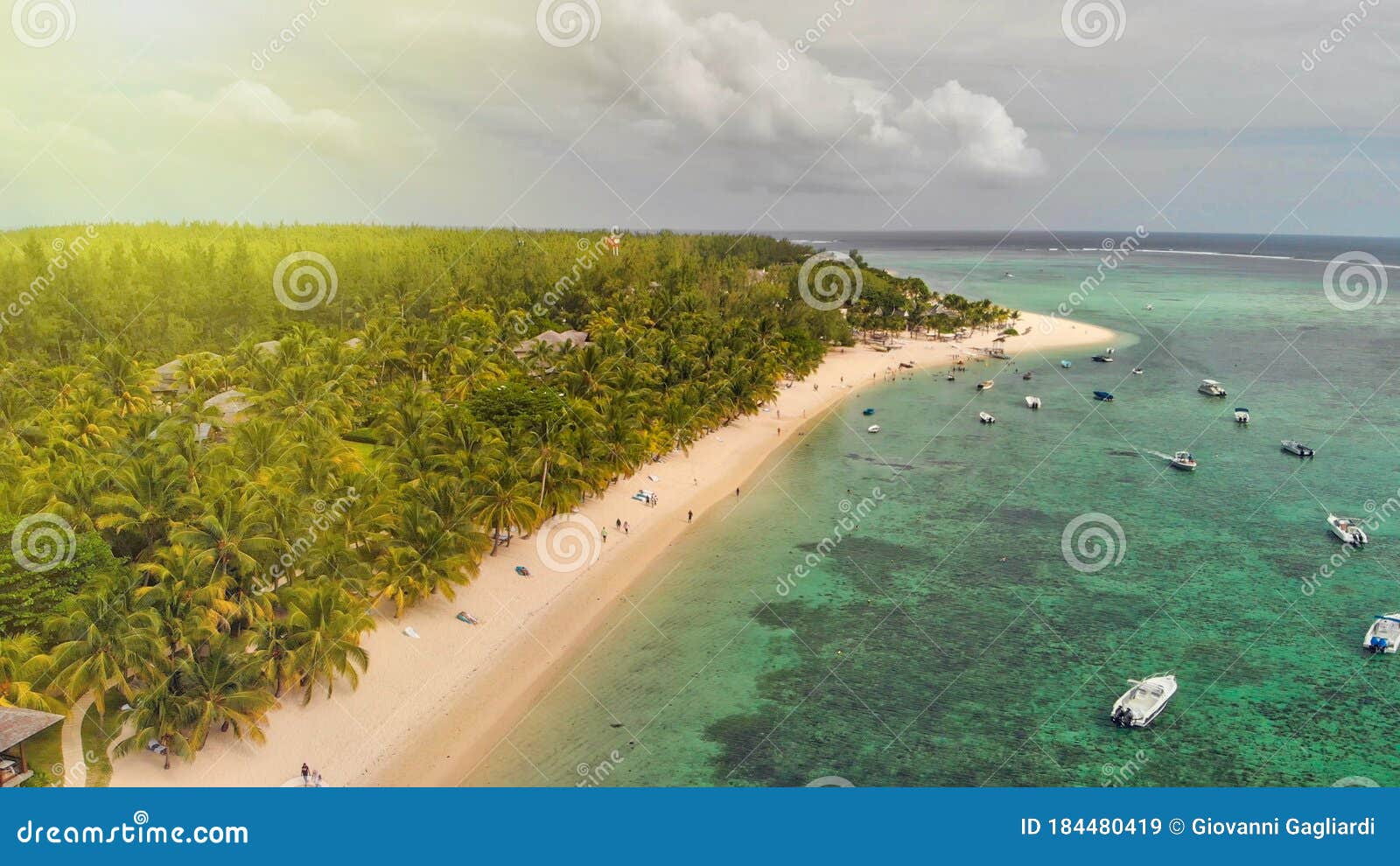 Overhead Aerial View of Swimmers on a Beautiful Beach from a Drone ...