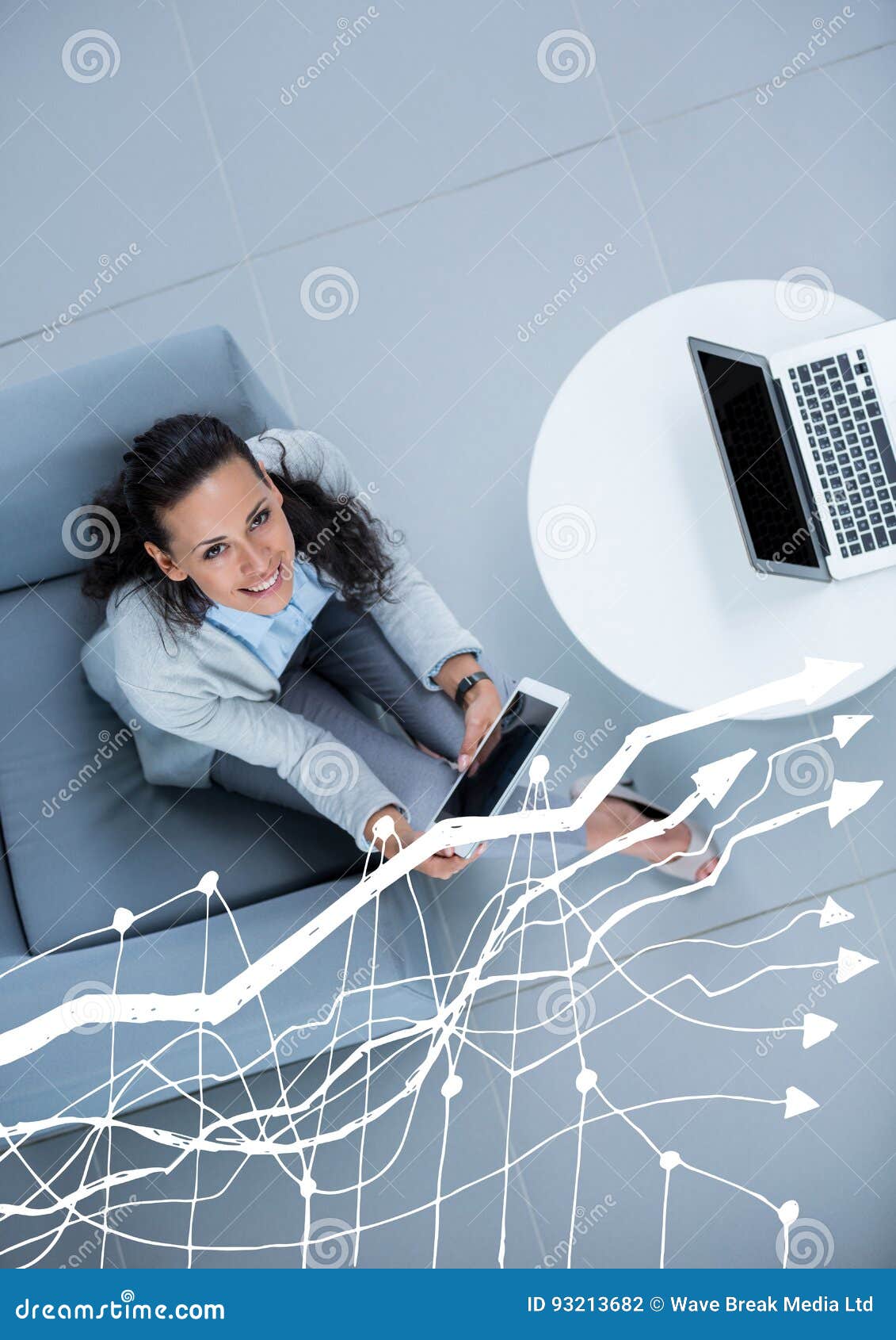 Overhead of Business Woman Sitting with White Graph Stock Photo - Image ...