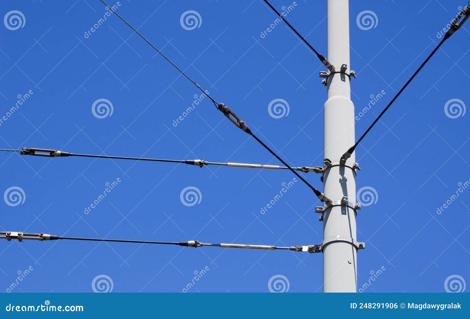 Overhead Cables and Mast on the Railway. Stock Photo - Image of ...
