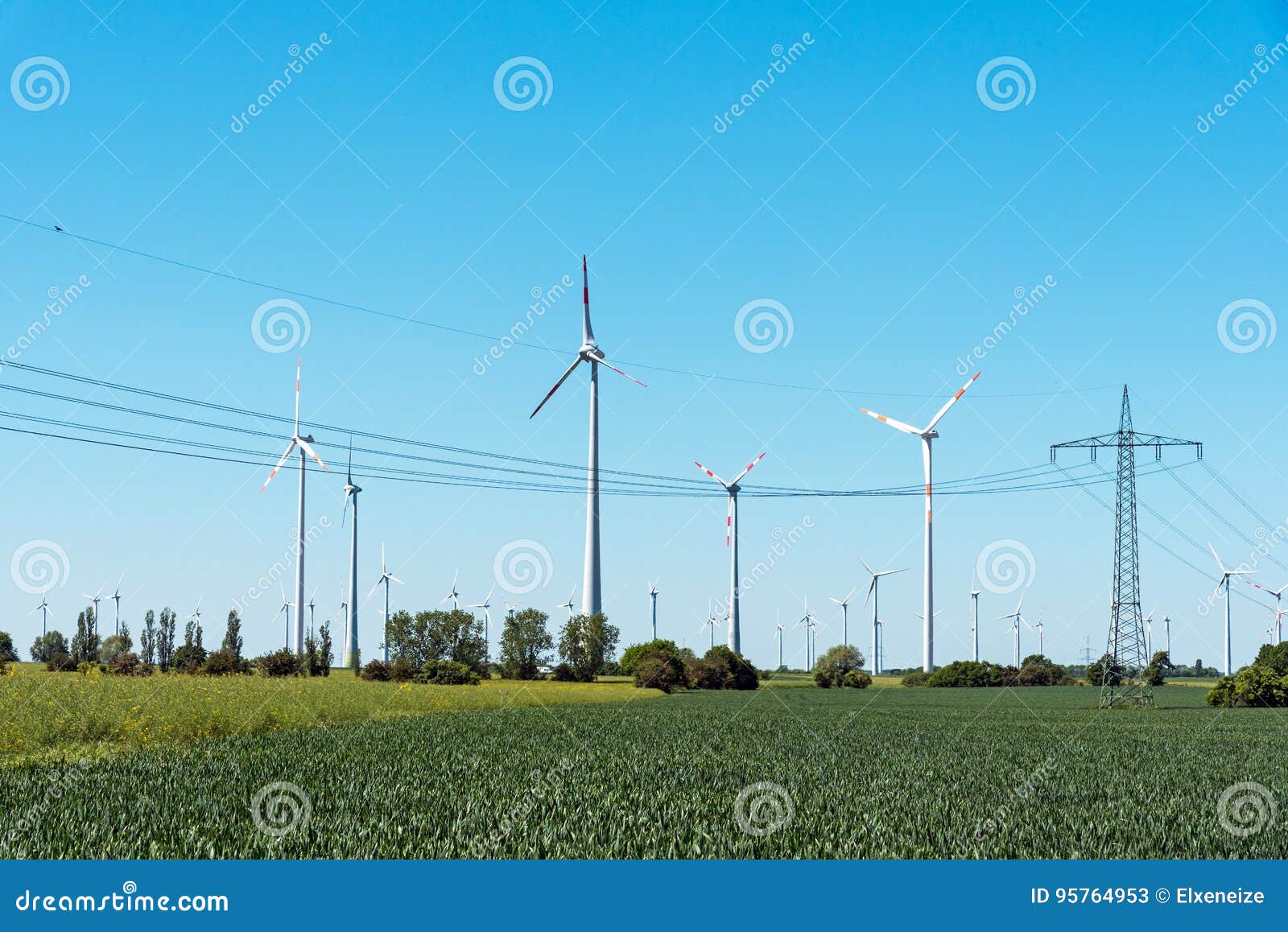 Overhead Cables and Windwheels in Germany Stock Image - Image of power ...