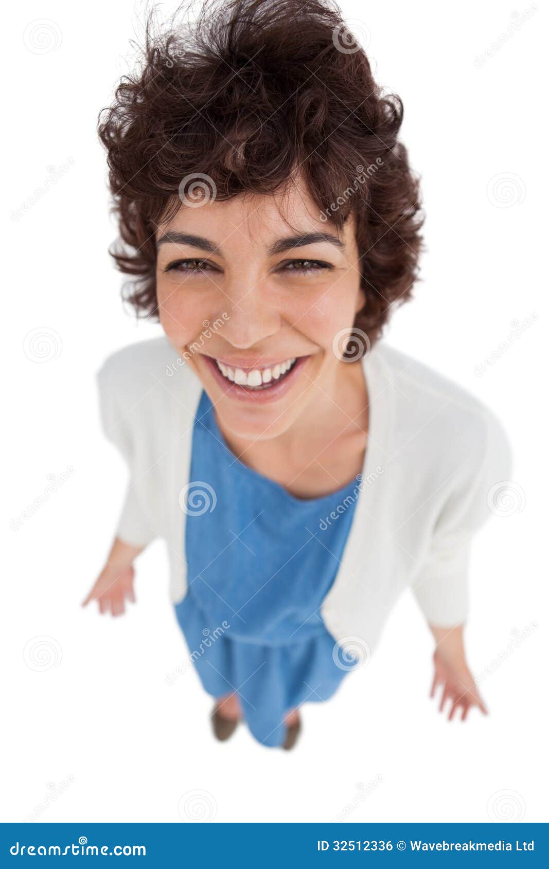 Overhead of Cheerful Woman Standing Alone Stock Photo - Image of ...