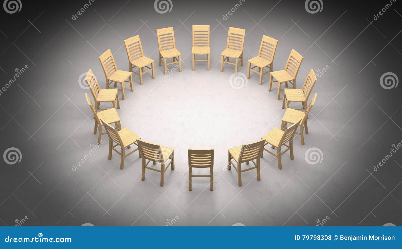 Overhead of Circular Array of Simple Wood Chairs Stock Illustration ...