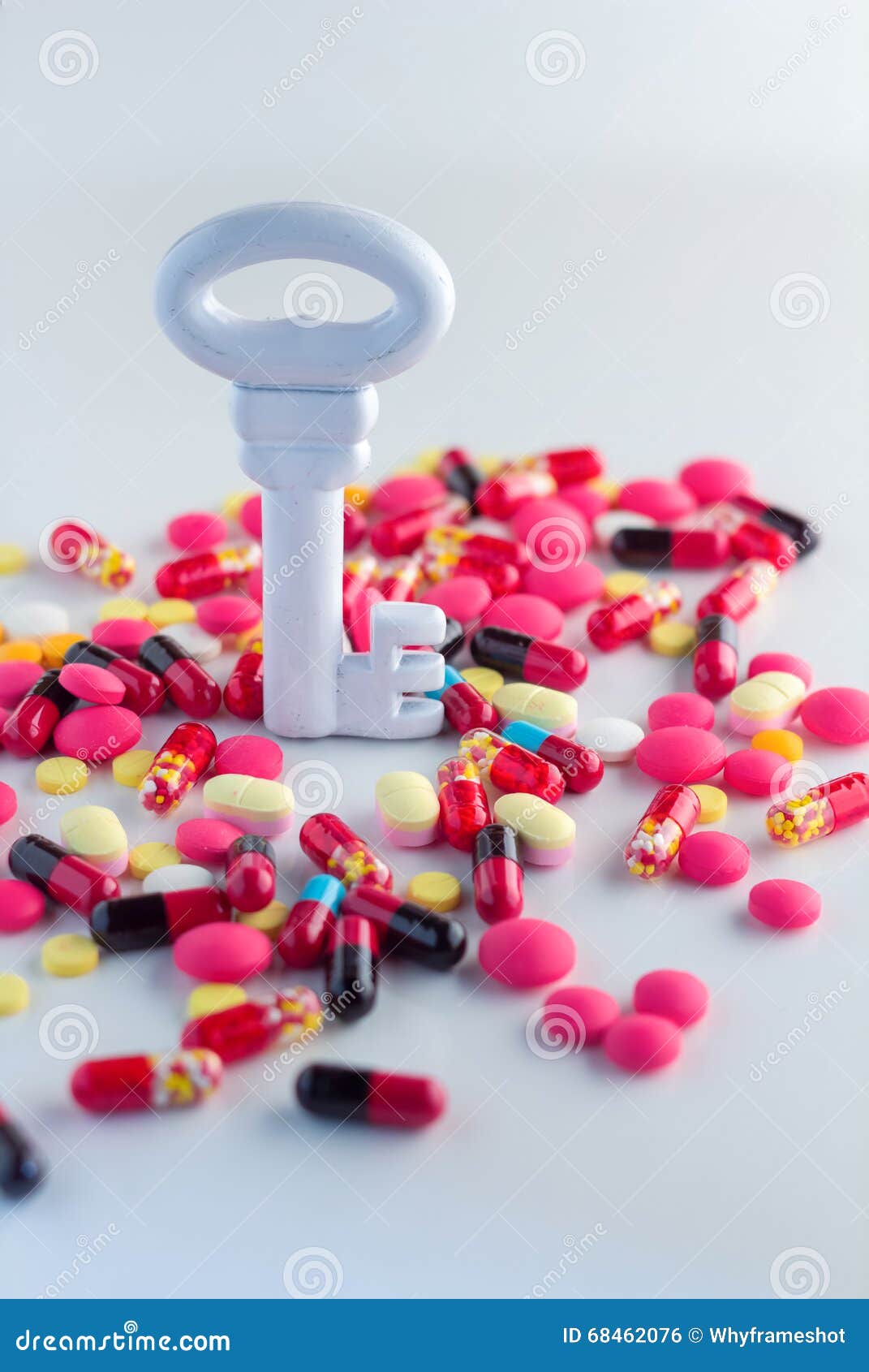 Overhead Close Up View of Pills and White Key Stock Photo - Image of ...