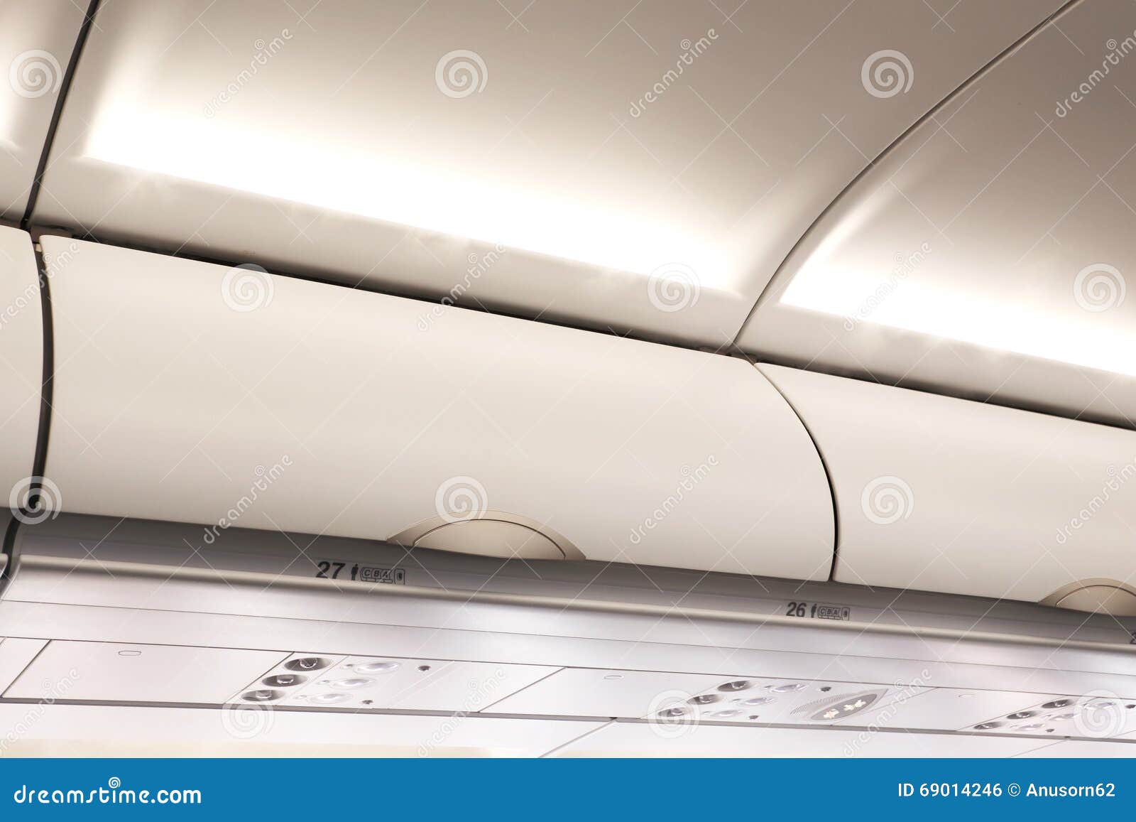 Overhead Compartment in Commercial Aircraft. Stock Photo - Image of ...