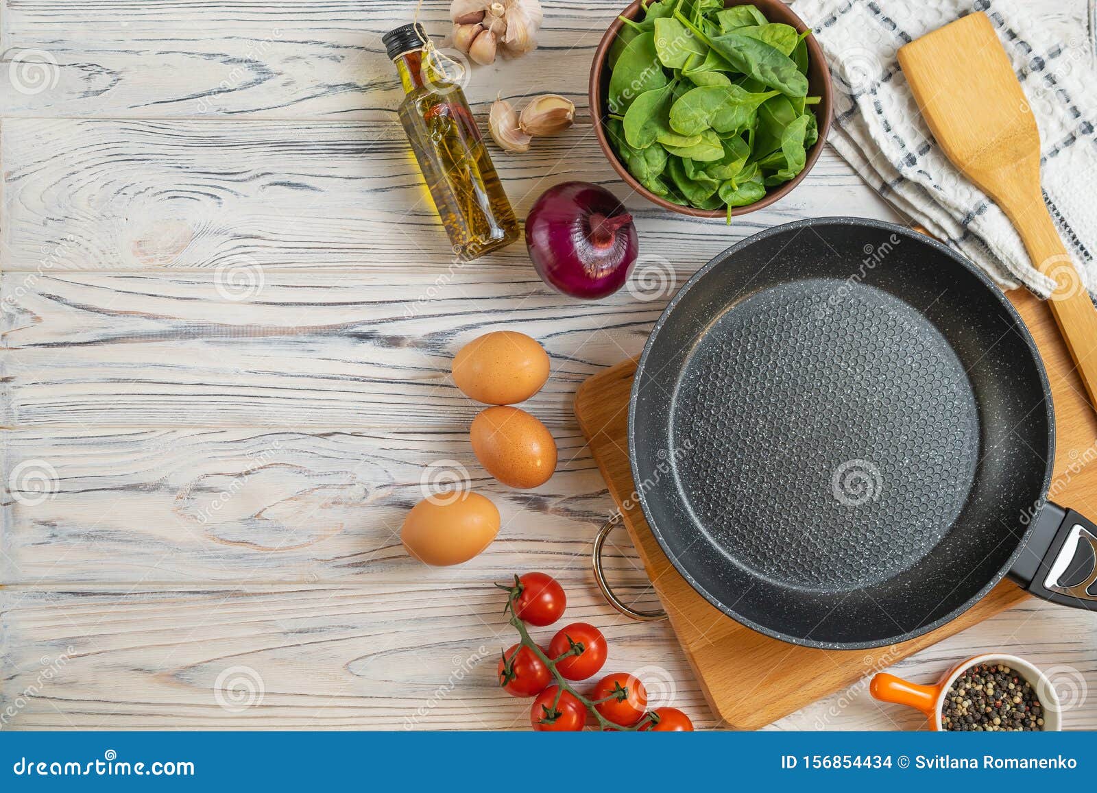 Overhead Composition, Cooking Fresh Organic Ingredients in Frying Pan ...