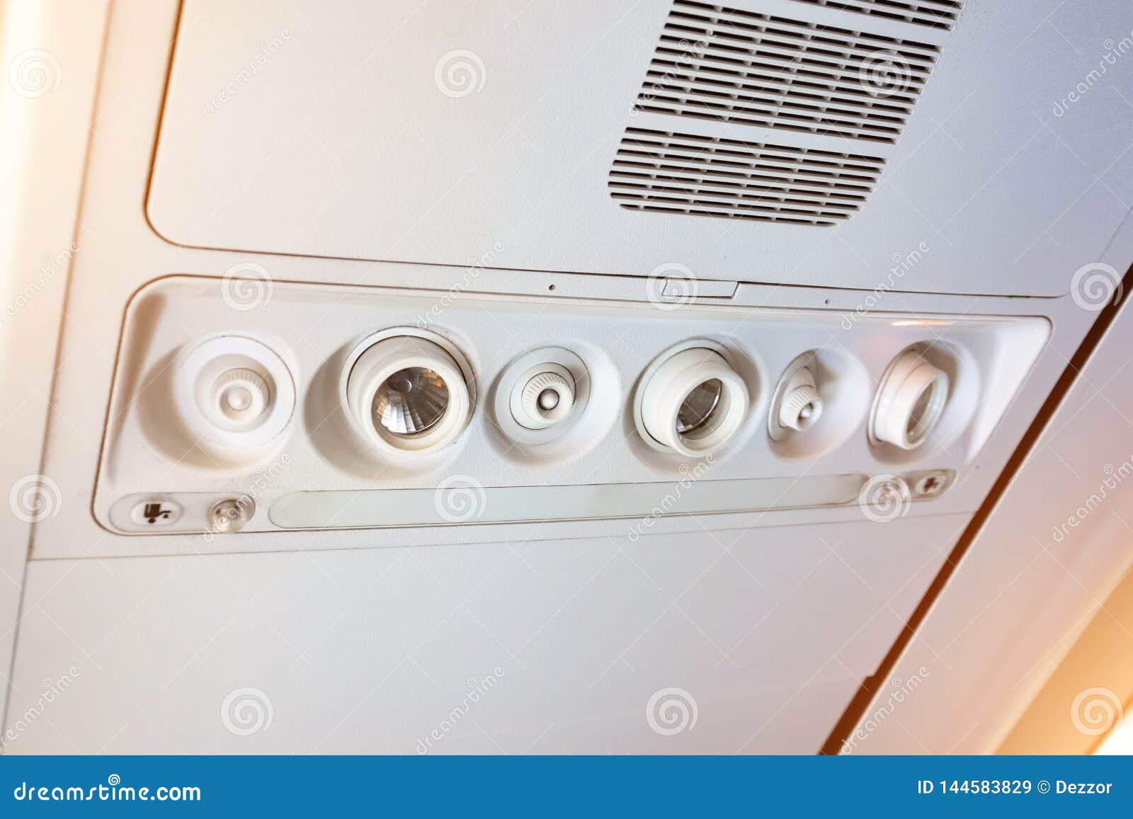 Overhead Console in the Modern Passenger Aircraft. Air Conditioner ...