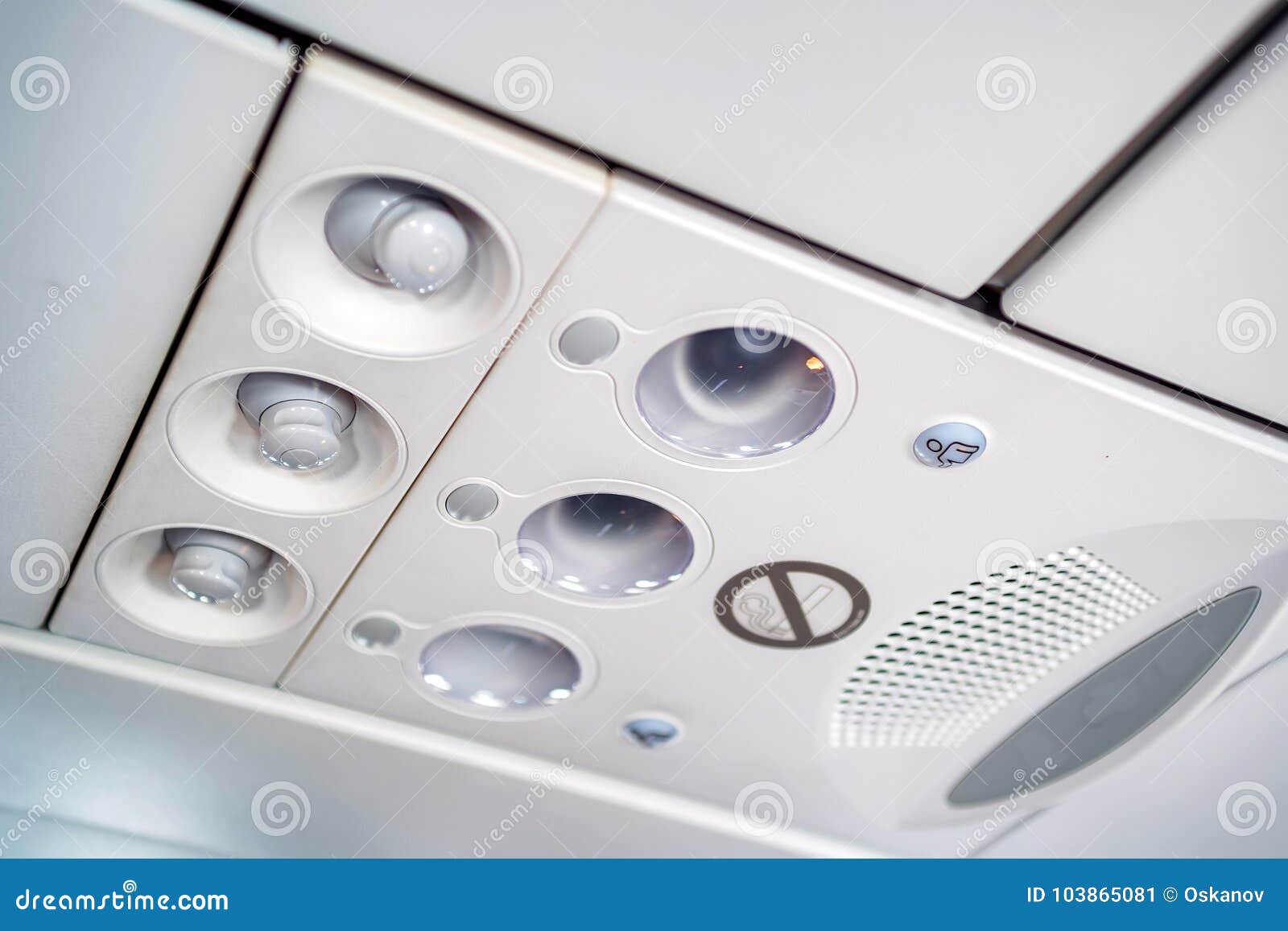 Overhead Console in the Modern Passenger Aircraft Stock Image - Image ...