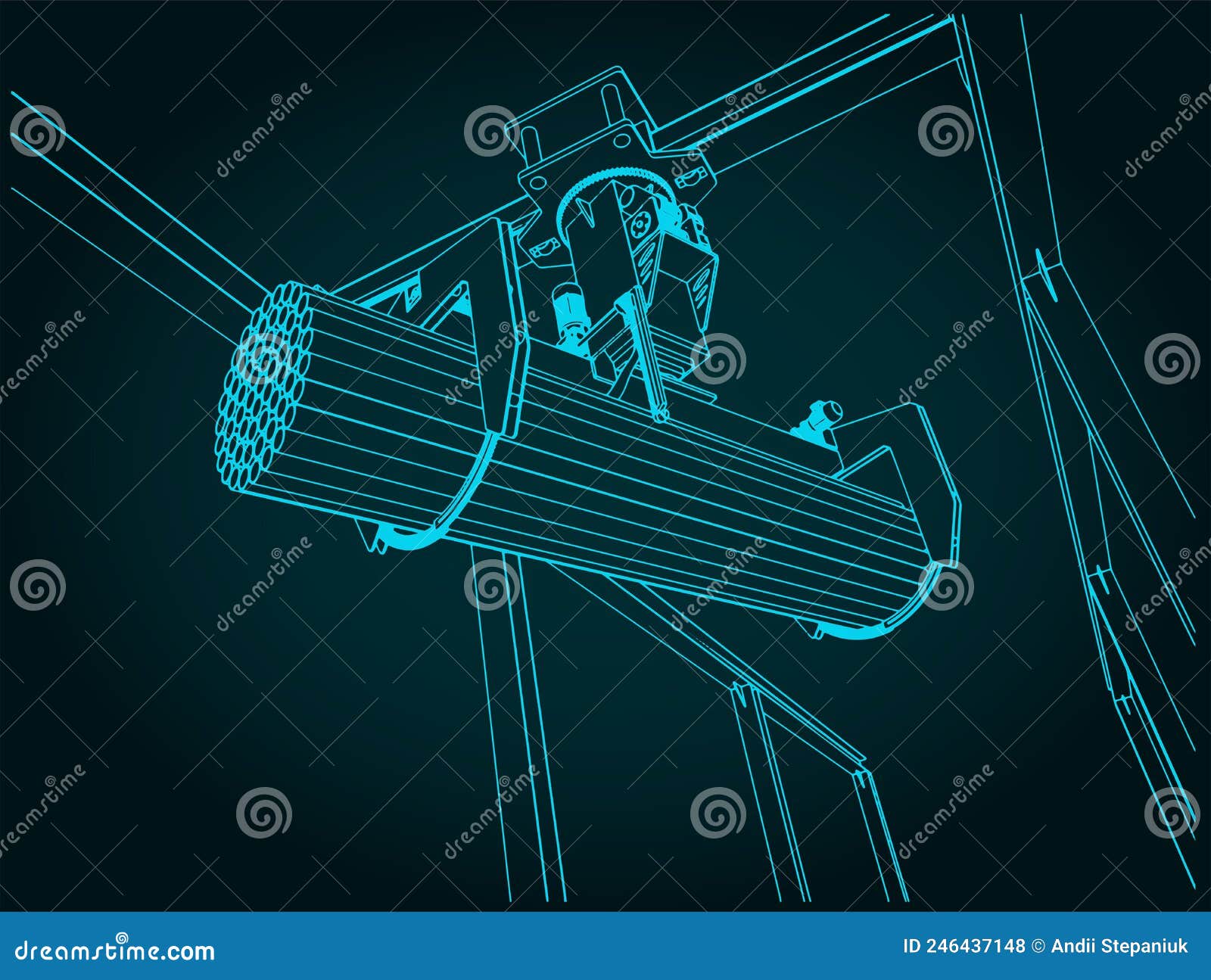 Overhead Crane with Bunching Grab Close Up Stock Vector - Illustration ...