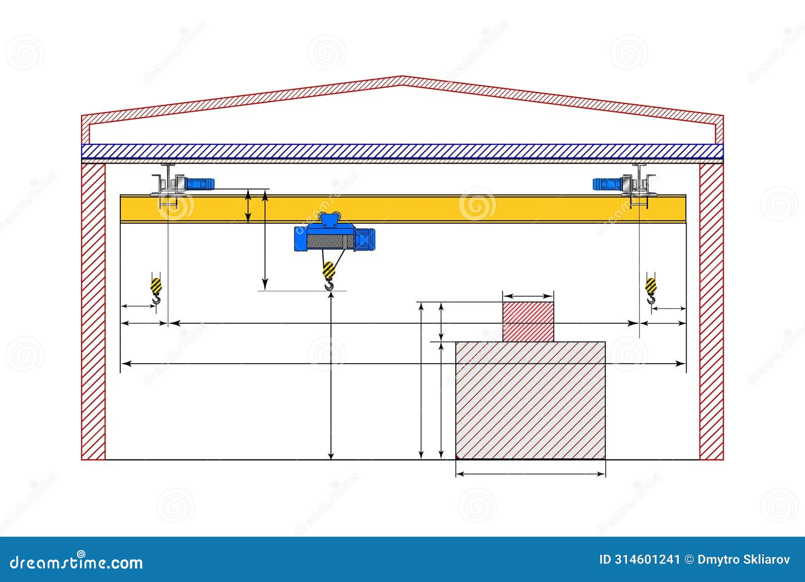Overhead Crane Sketch with Dimensions. Dimensional Drawing Stock Vector ...