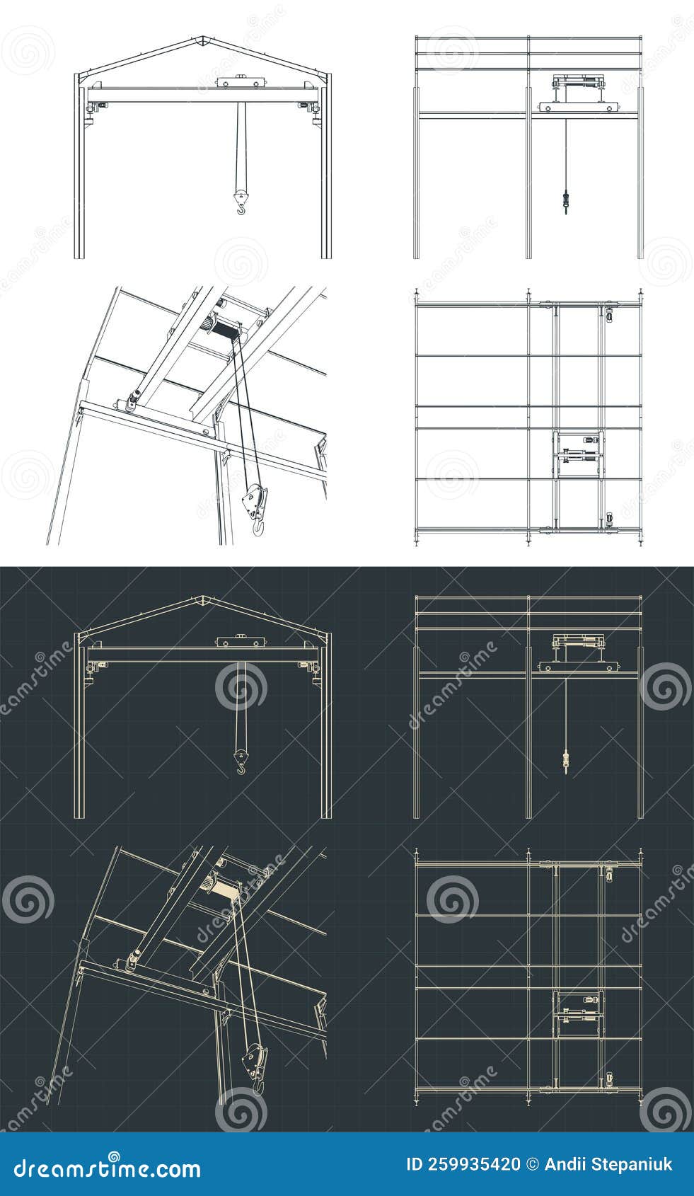 Overhead Crane and Warehouse Structure Blueprints Stock Vector ...