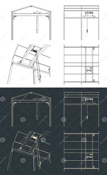 Overhead Crane and Warehouse Structure Blueprints Stock Vector ...