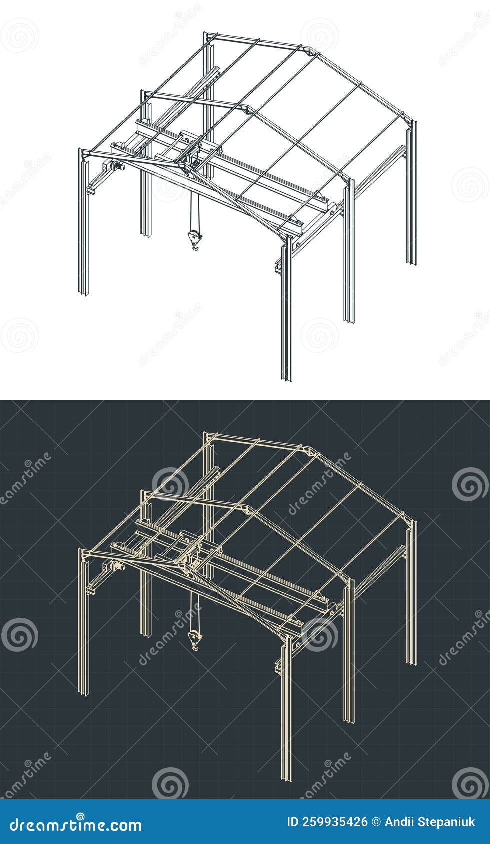 Overhead Crane and Warehouse Structure Isometric Blueprints Stock ...