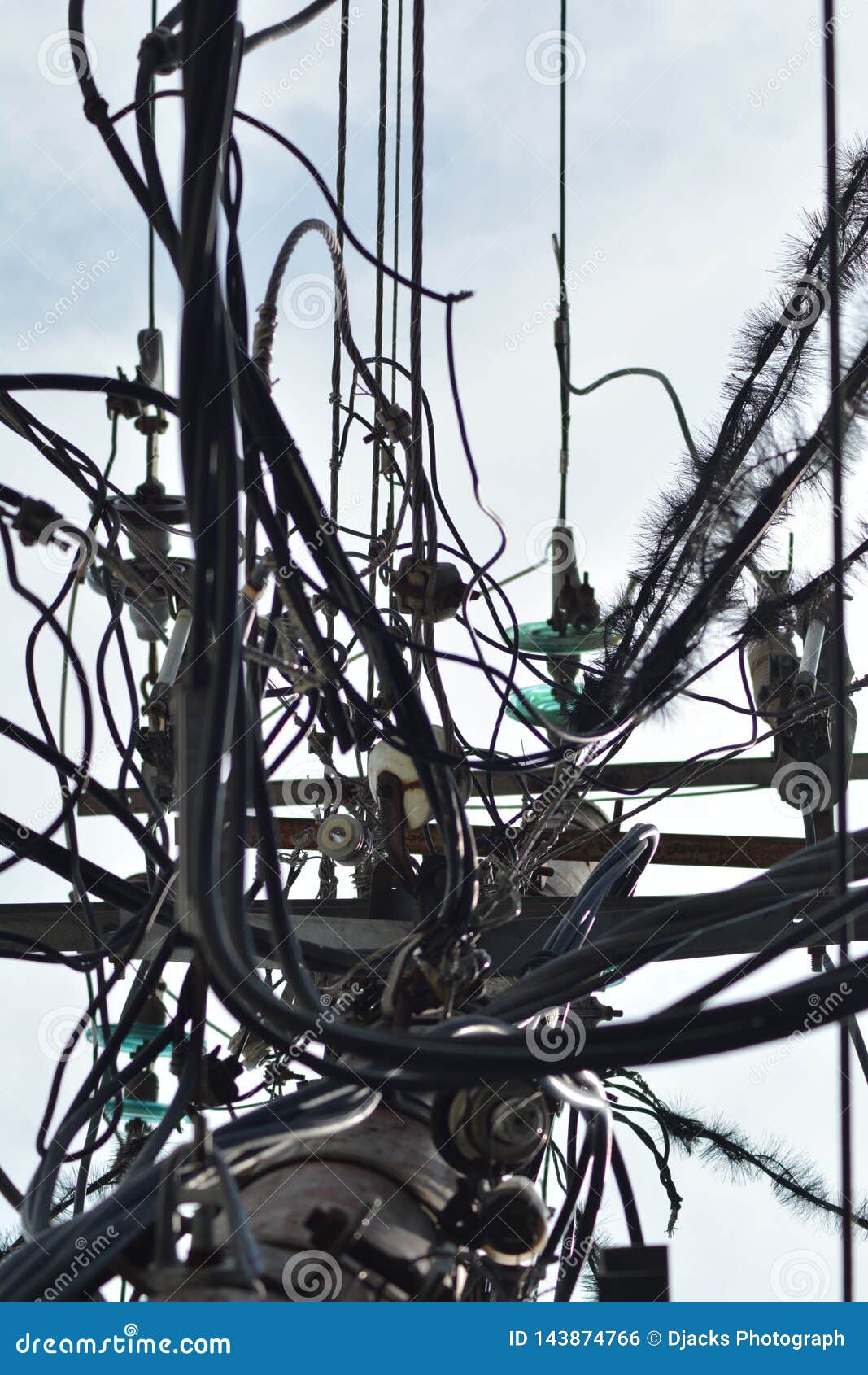 Overhead and Crowded Cable of Electricity and Telephone Network Stock ...