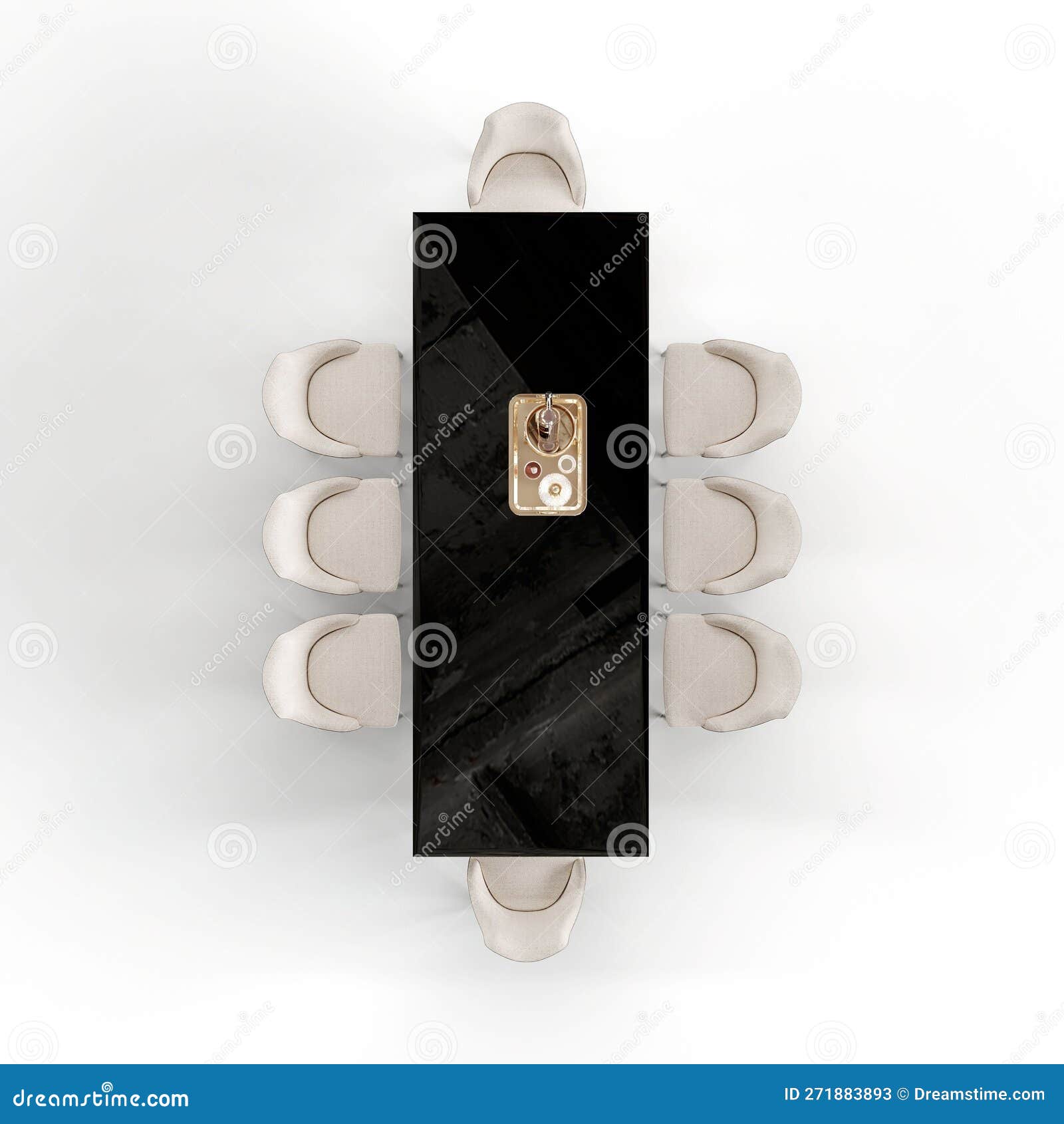 An Overhead View of a Black Table Set with White Chairs, 3d Rendering ...