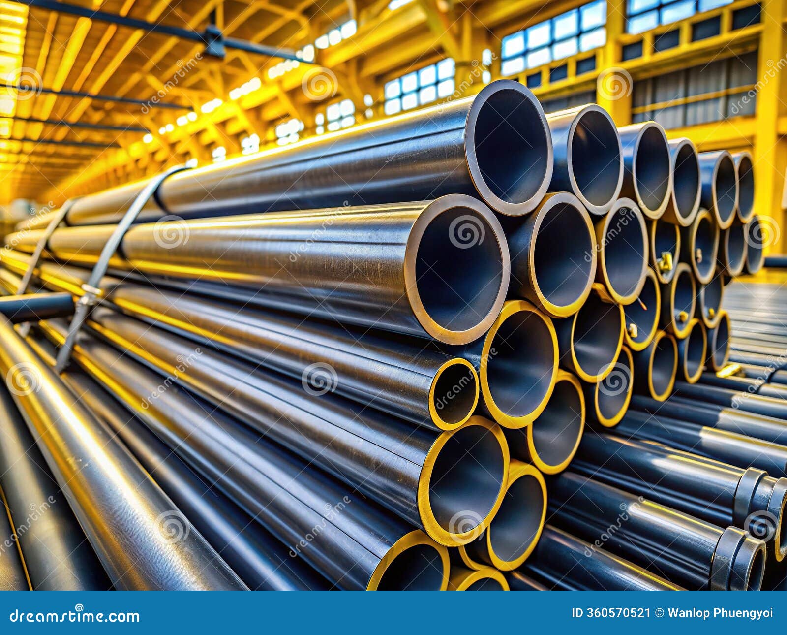 Aerial View of a Stack of Black HDPE Pipes Ready for Chemical Industry ...