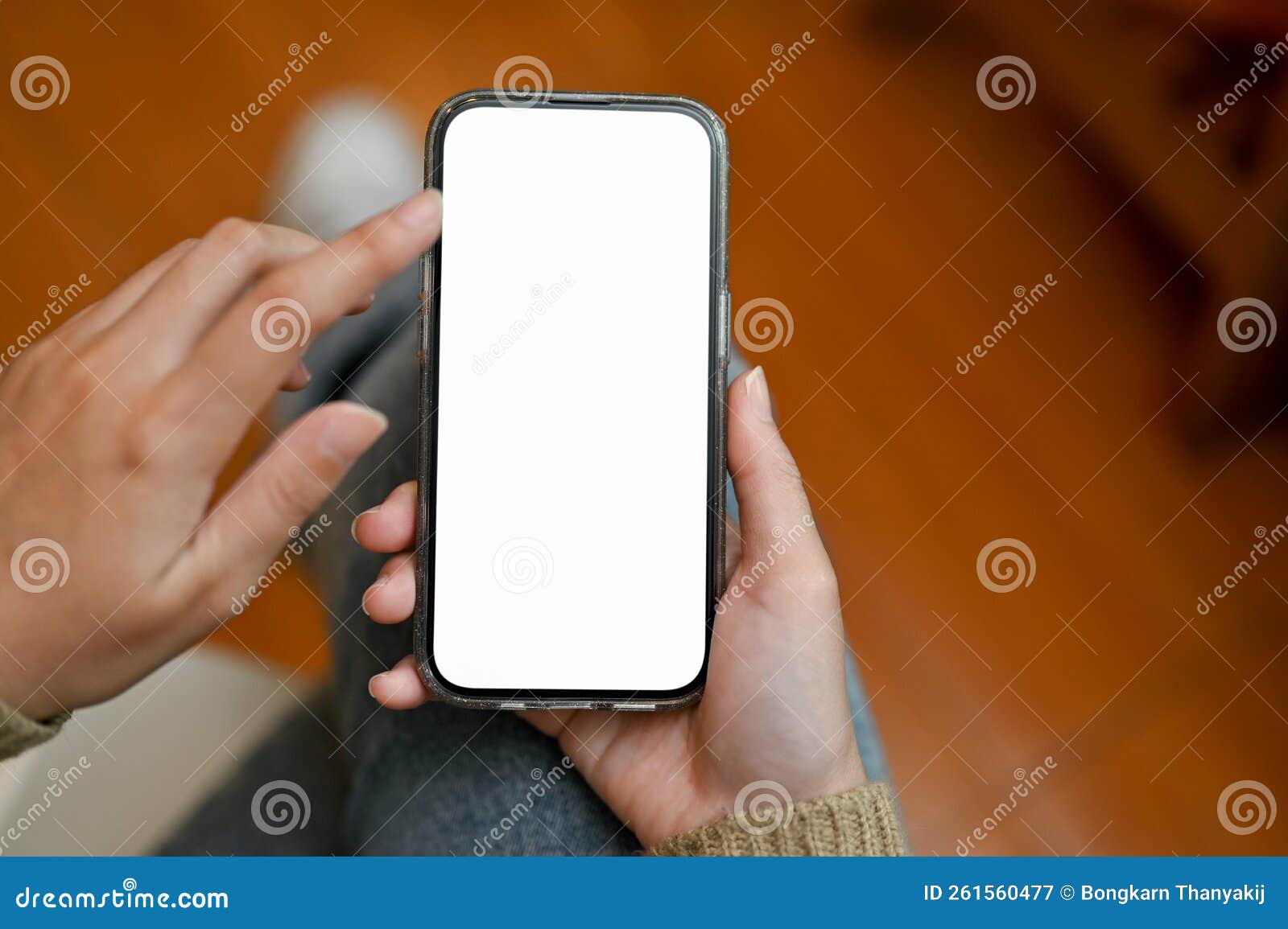 Overhead, Female Using Her Smartphone, Texting, Scrolling on Phone ...