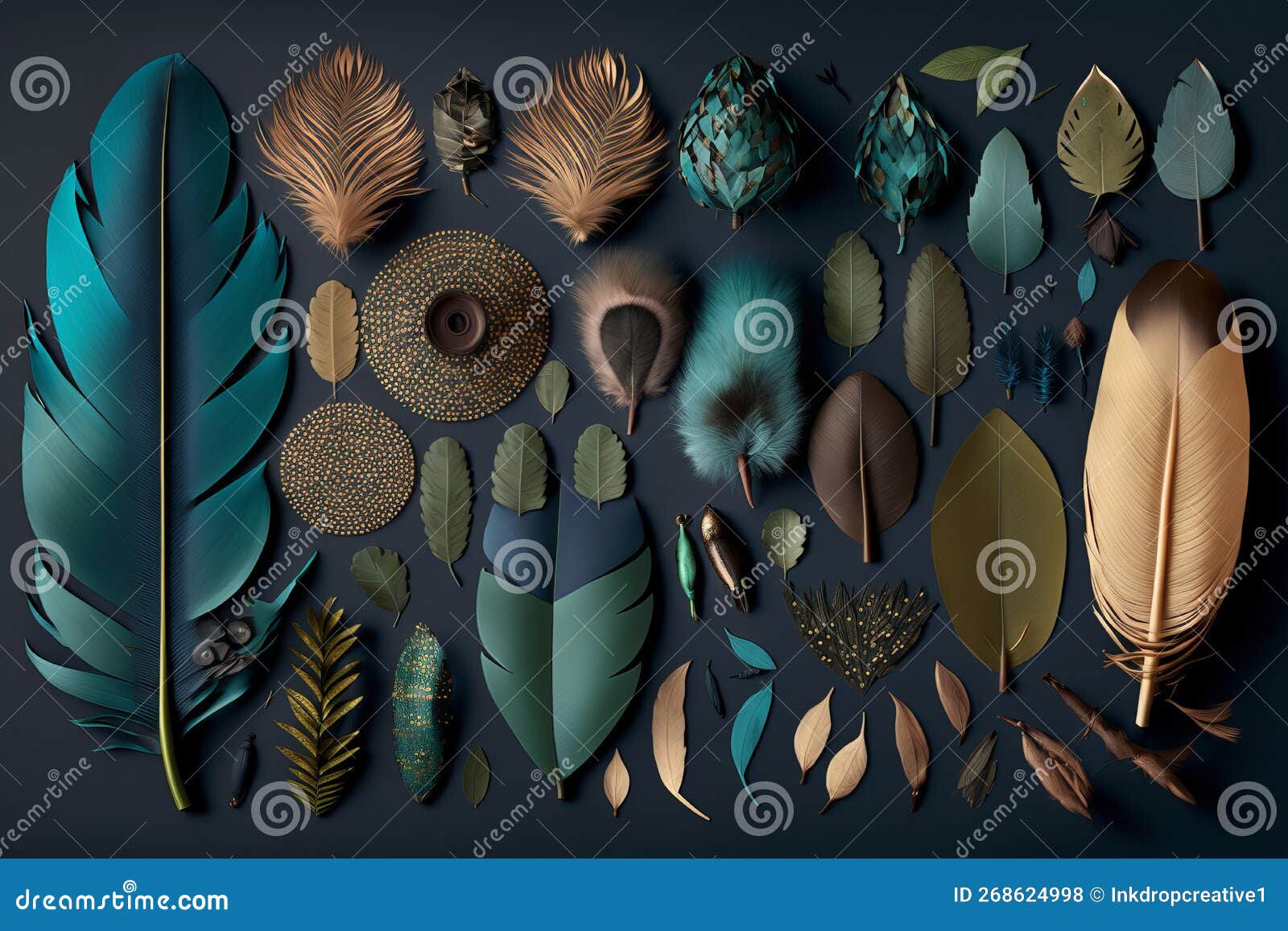 Overhead Flat Lay Composition of Exotic Colourful Bird Feathers ...