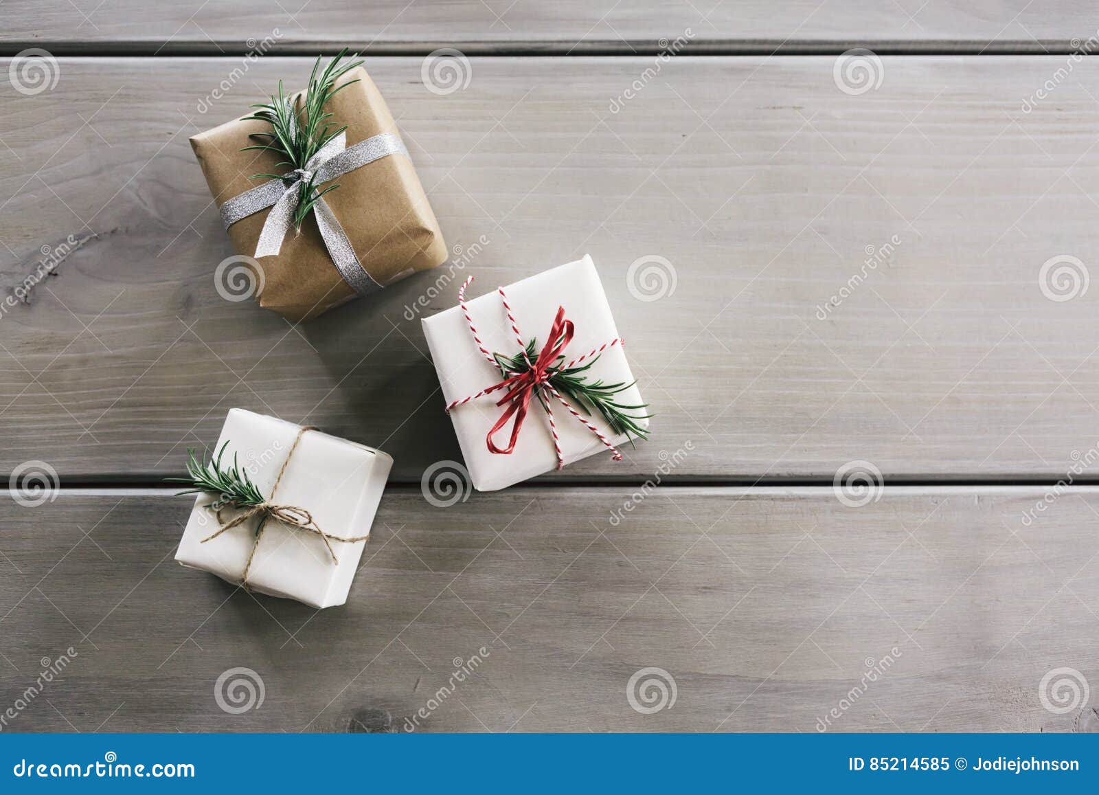 Overhead Flat Lay of Three Pretty Christmas Gifts Stock Image - Image ...