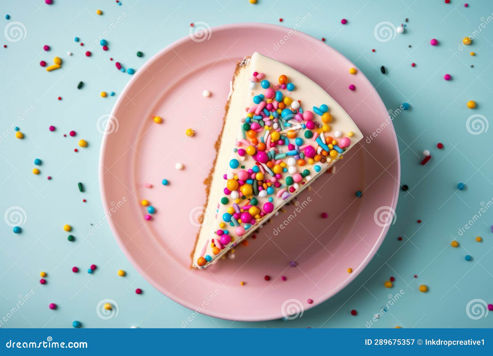 Overhead Flat Lay View of a Slice of Birthday Party Celebration Cake ...