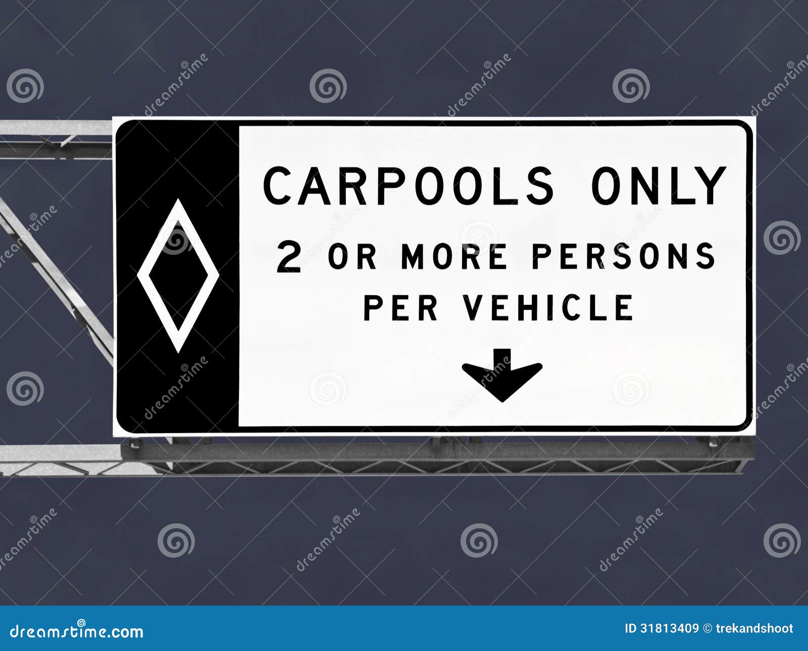 Overhead Freeway Carpool only Sign with Storm Sky Stock Image - Image ...