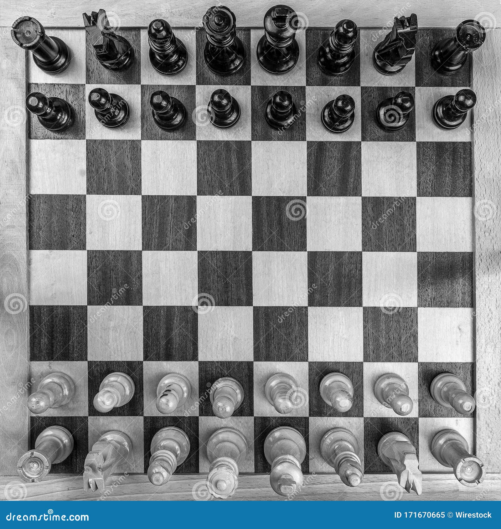 Overhead Grayscale Shot of Chess Pieces on the Board Stock Image ...