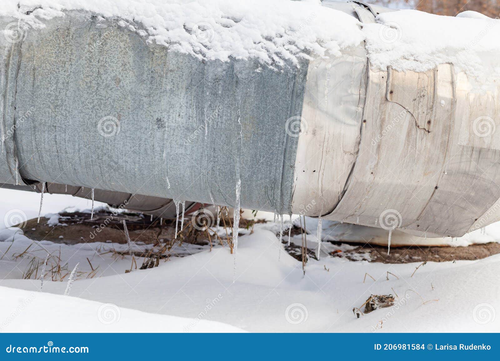 Overhead Heat Pipes. Winter, Snow on the Pipe Stock Photo - Image of ...