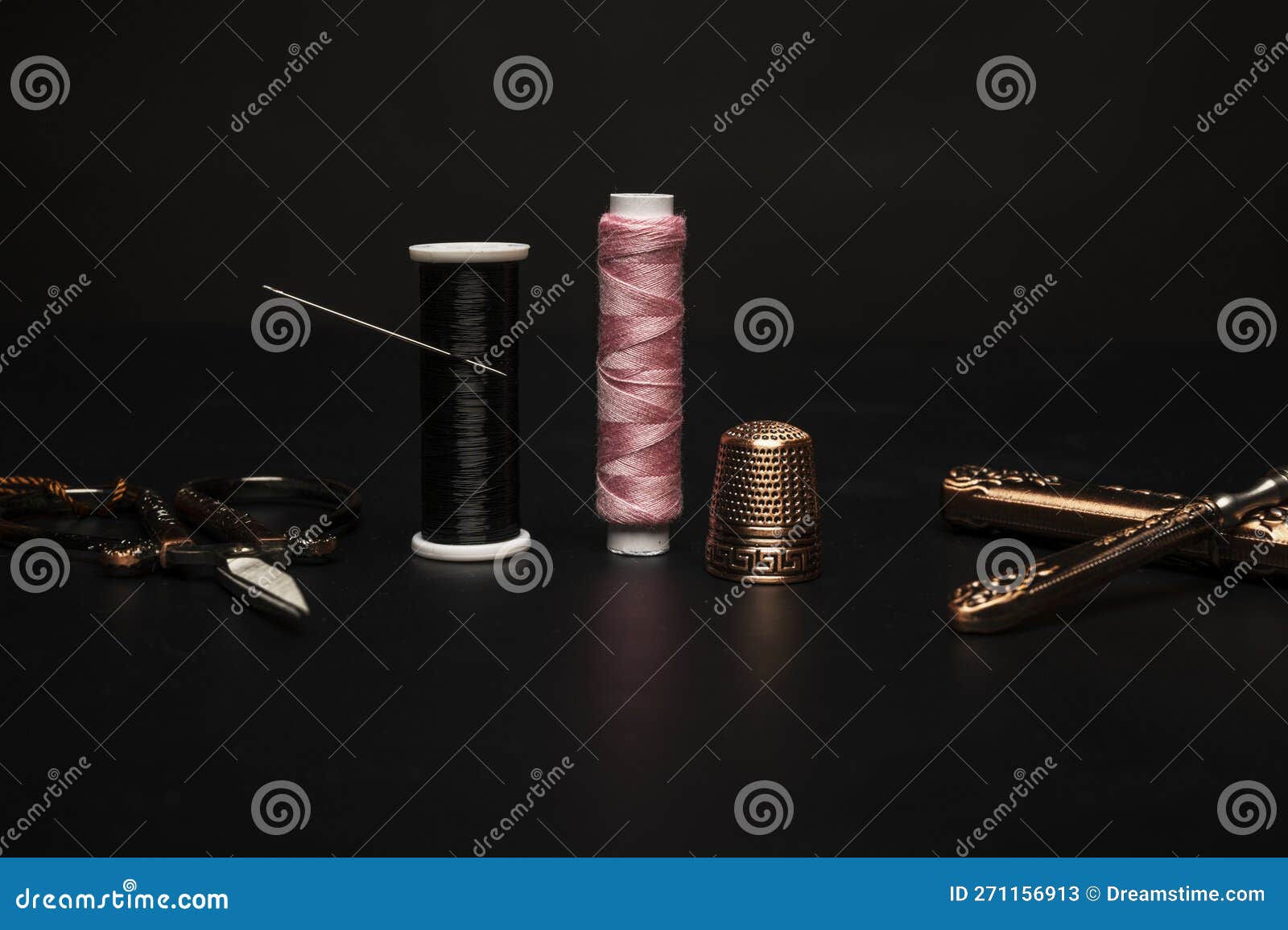 Overhead Image of Vintage Style Copper Scissors, Accessories and ...