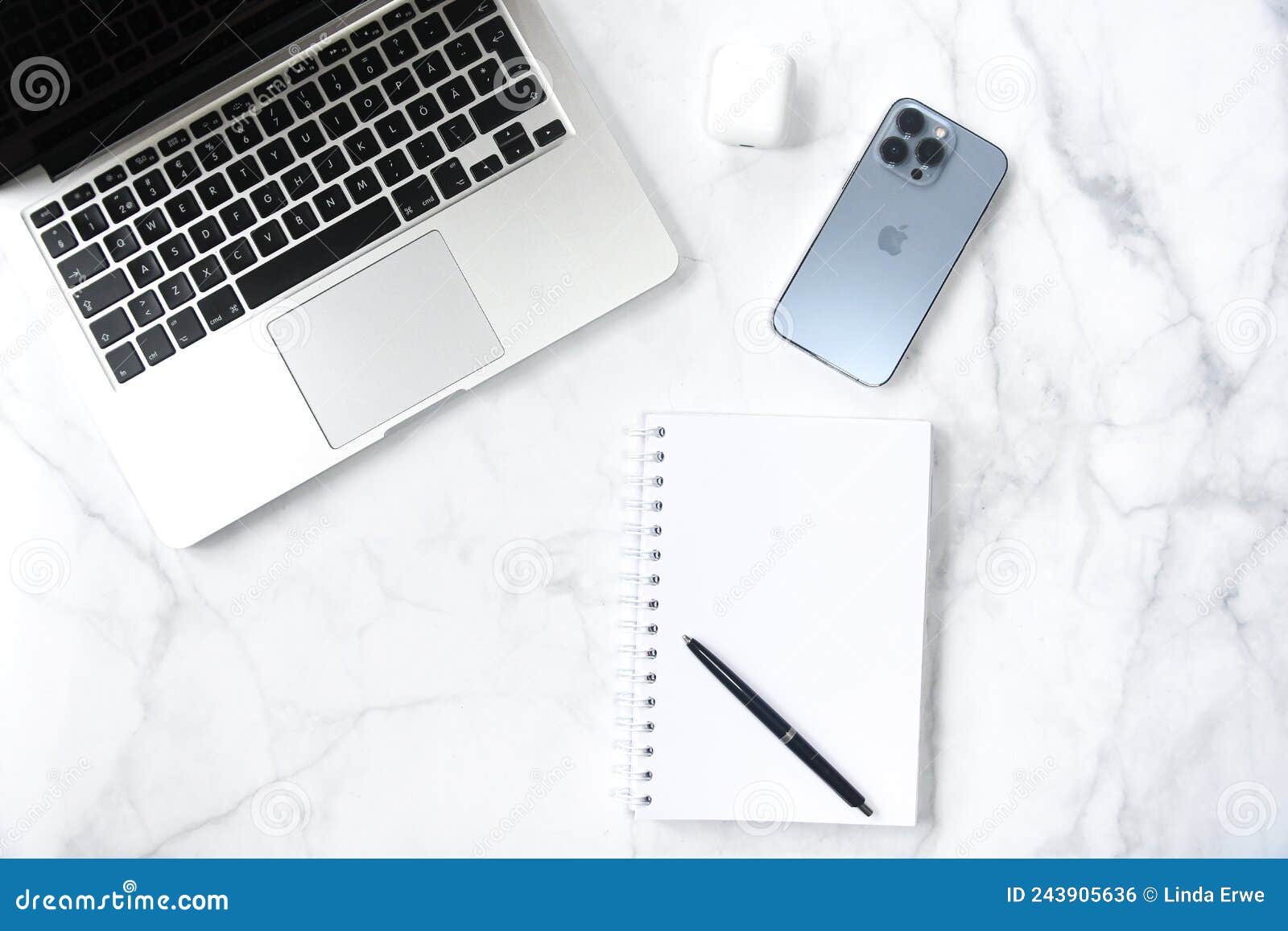 Overhead of Laptop Computer, Phone and Notebook Editorial Photo - Image ...