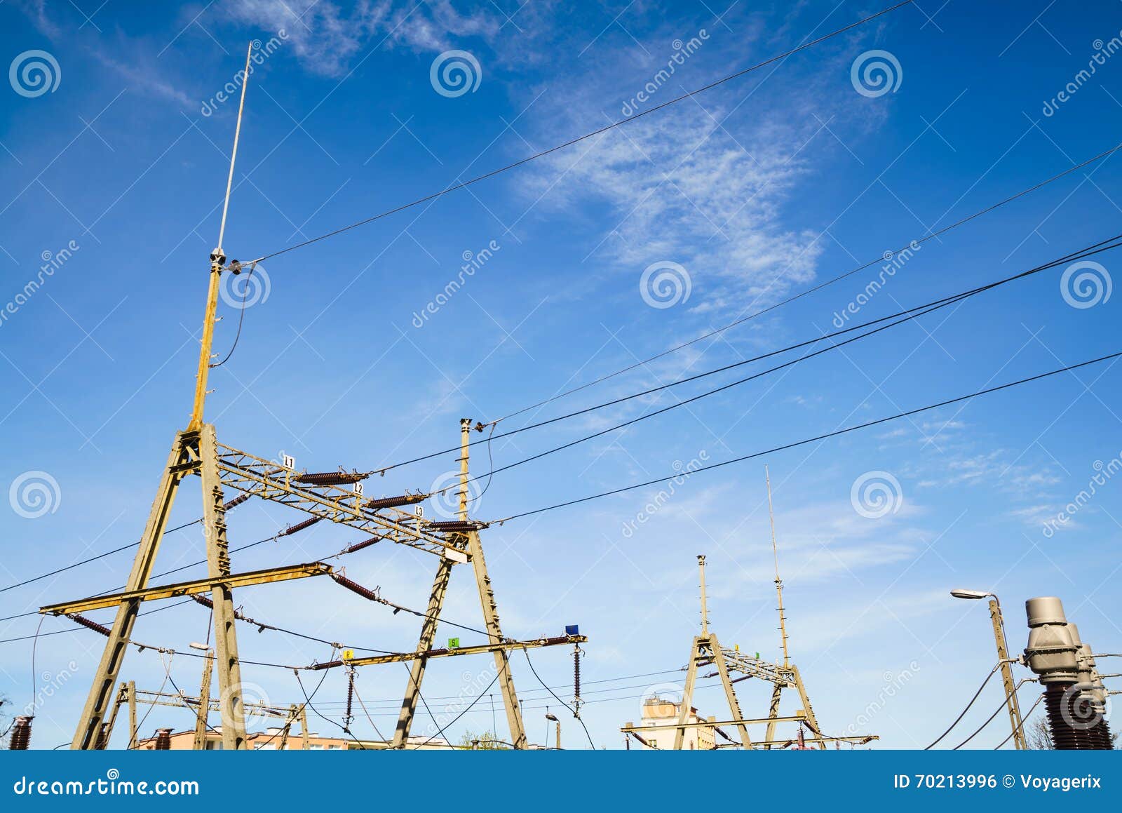 Overhead Line Wire Over Rail Track. Power Lines Stock Photo - Image of ...