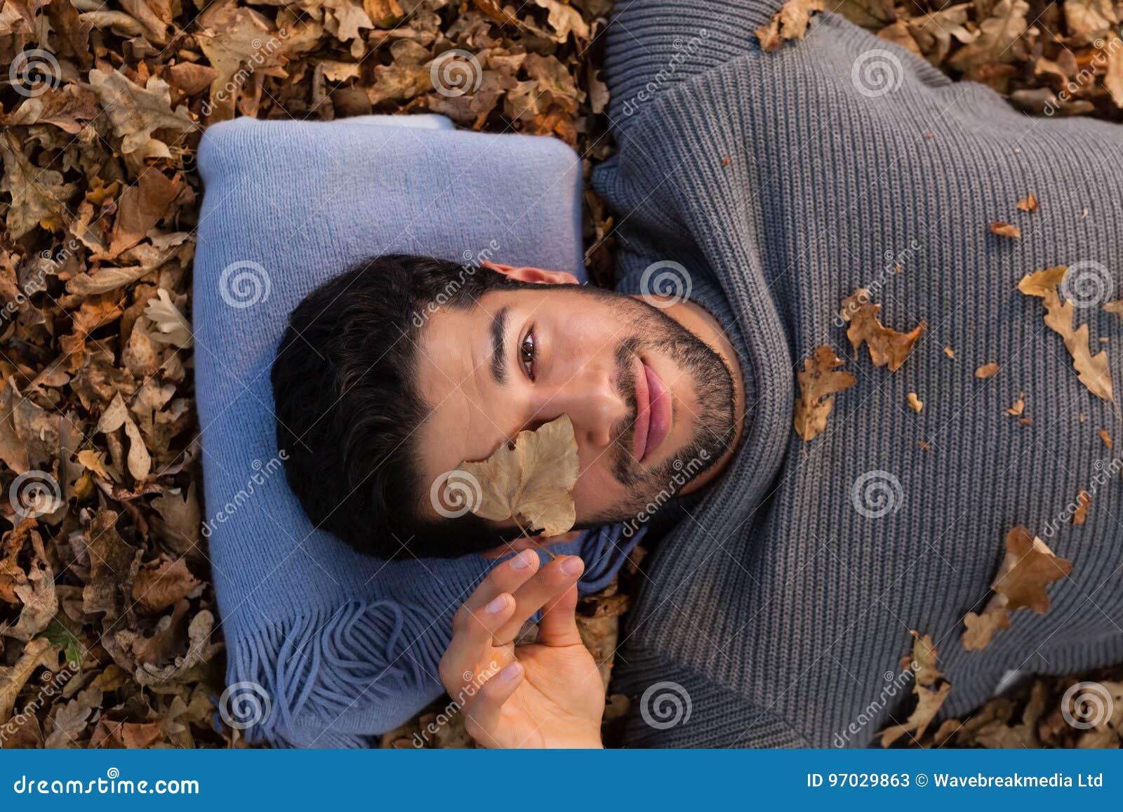 Overhead of Man Lying on Autumn Leaves Stock Image - Image of autumn ...