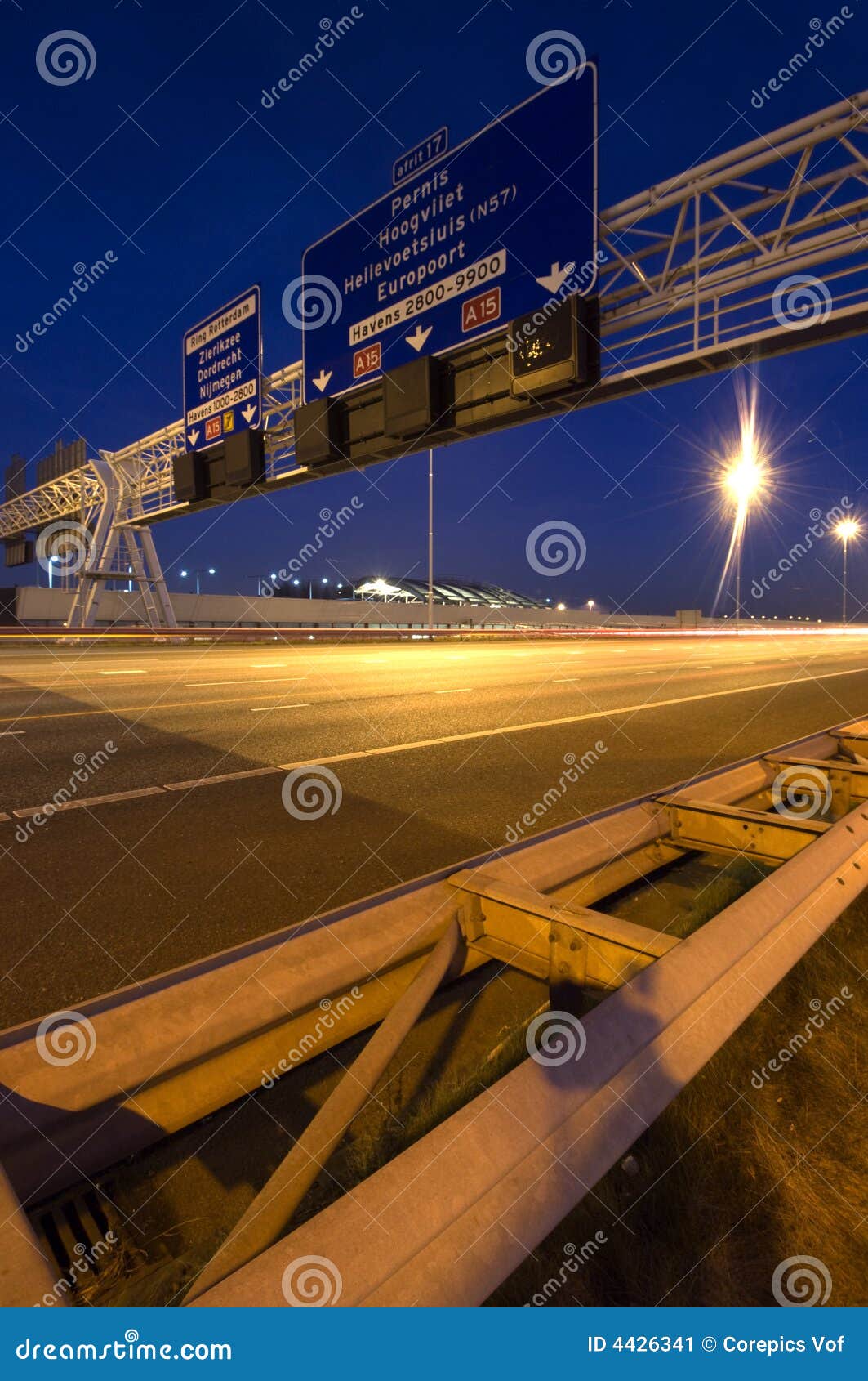 Overhead Motorway Information Signs Stock Image - Image of glow, blur ...