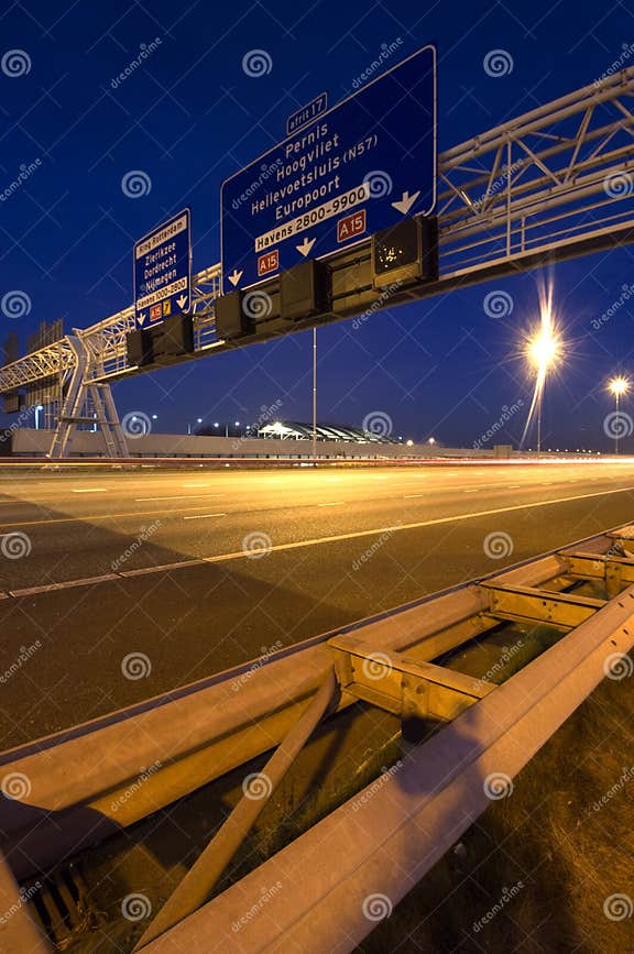 Overhead Motorway Information Signs Stock Image - Image of glow, blur ...