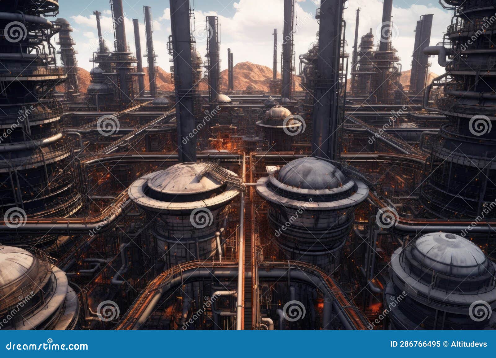 Overhead Panorama of Complex Oil Refinery Infrastructure Stock Image ...