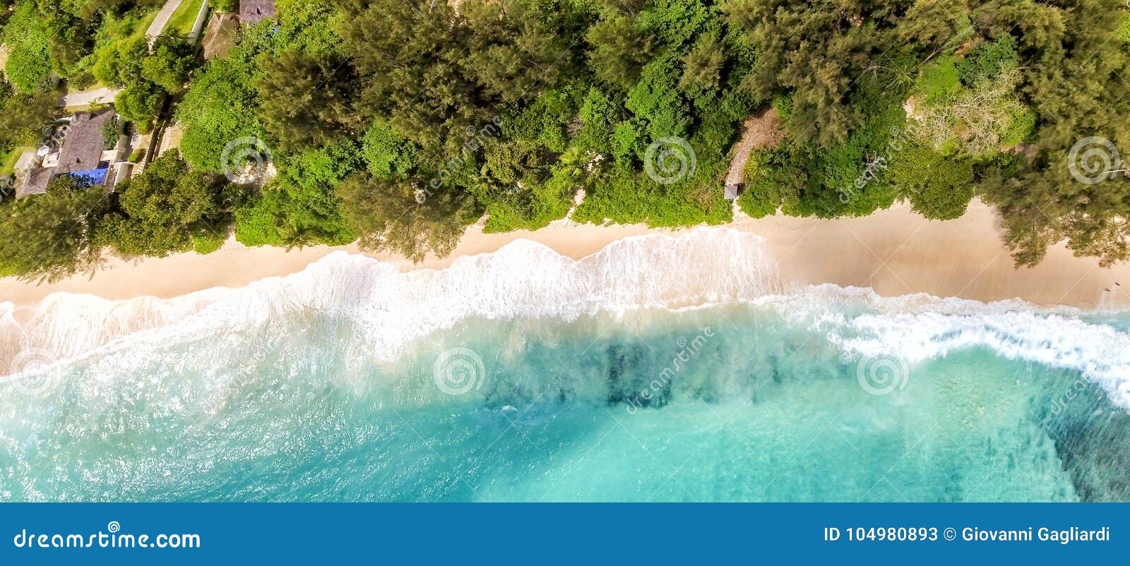 Overhead Panoramic View of Beautiful Tropical Beach with Trees Stock ...