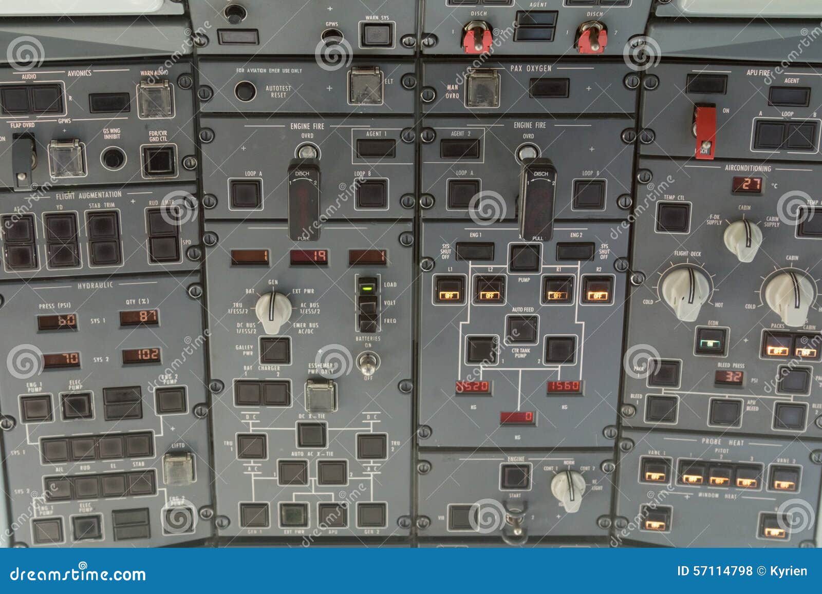 Overhead Plane Control Panel Stock Photo - Image of knobs, aviation ...