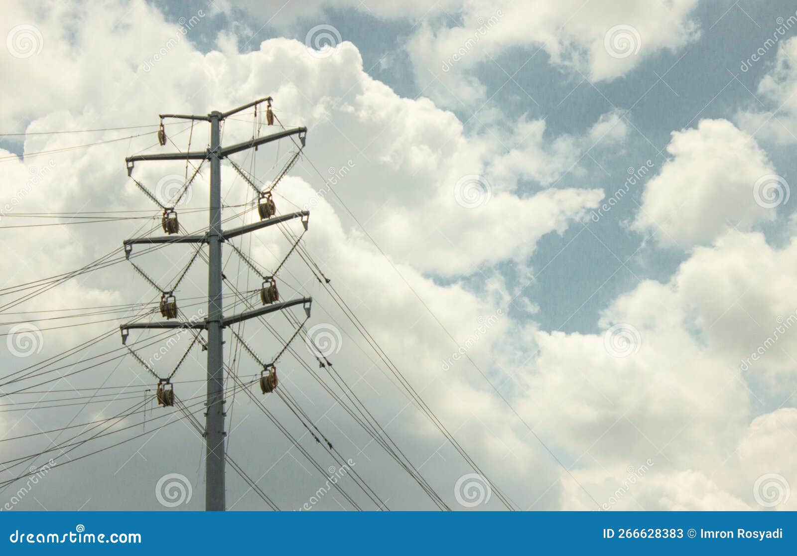 Overhead Power Line with Blue Sky and Cloud Background. Stock Image ...