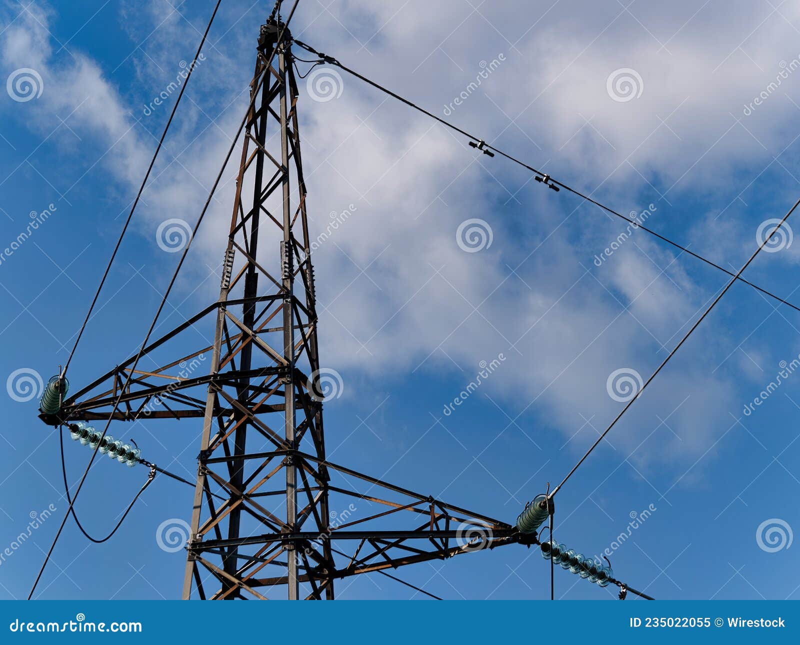 Overhead Power Line or Overhead Communication Lines on a Blue Sky ...
