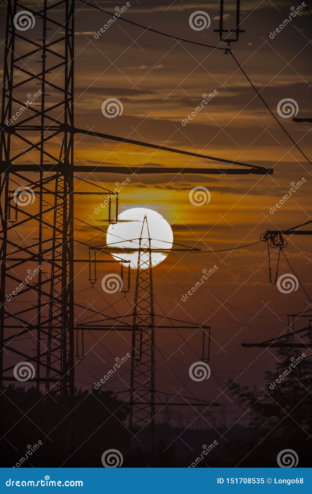 Overhead Power Line with Rising Sun Stock Image - Image of light ...