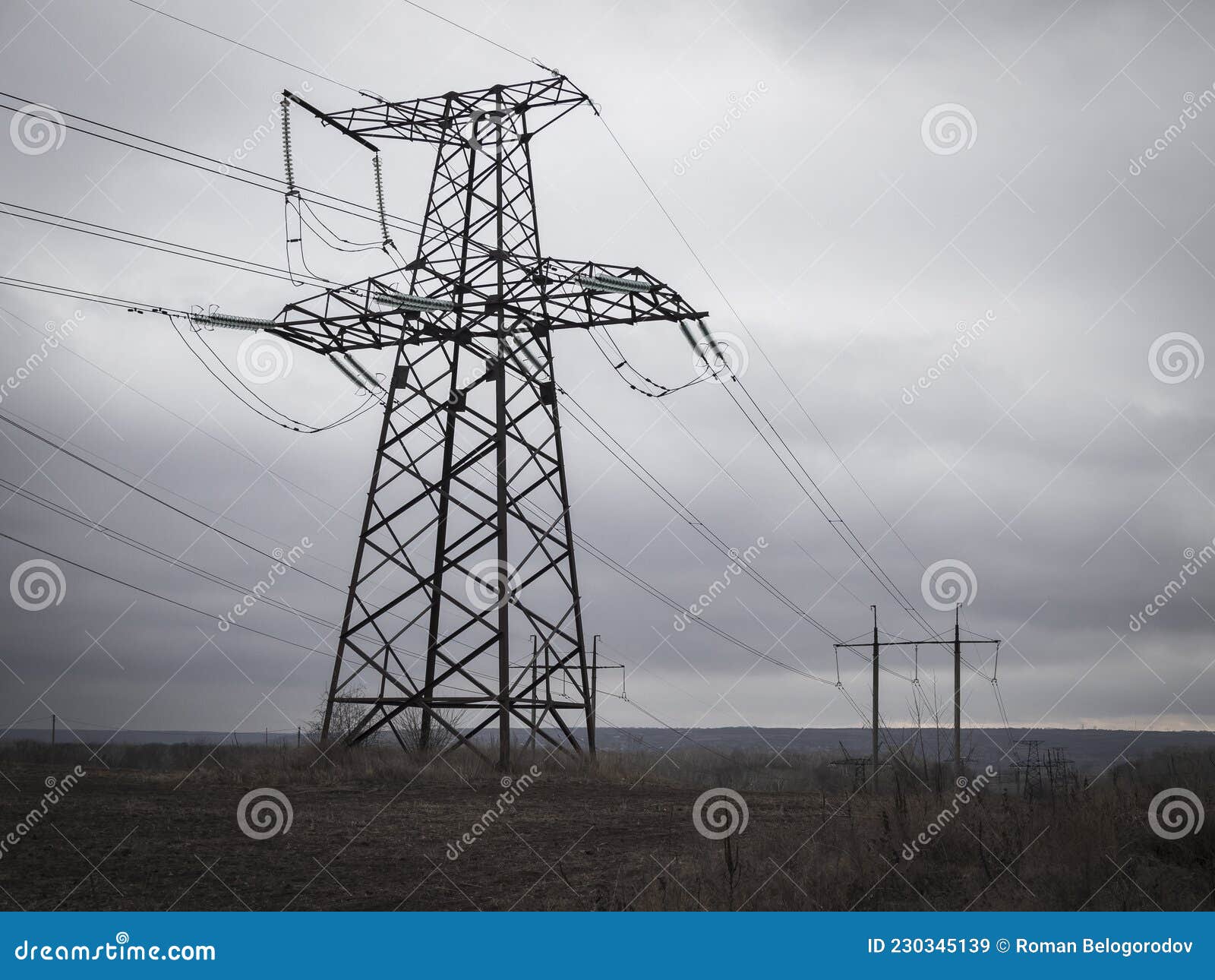 Overhead power line tower stock image. Image of grid - 230345139