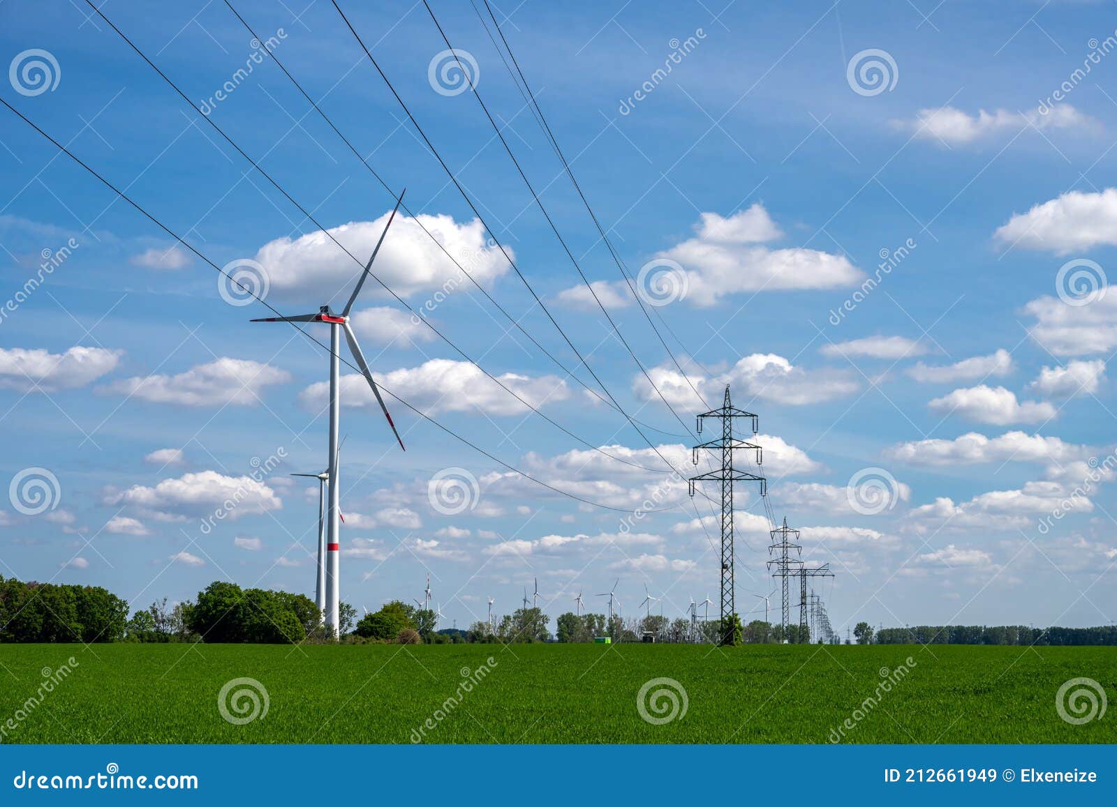 Overhead Power Line and Wind Turbines Stock Image - Image of generation ...