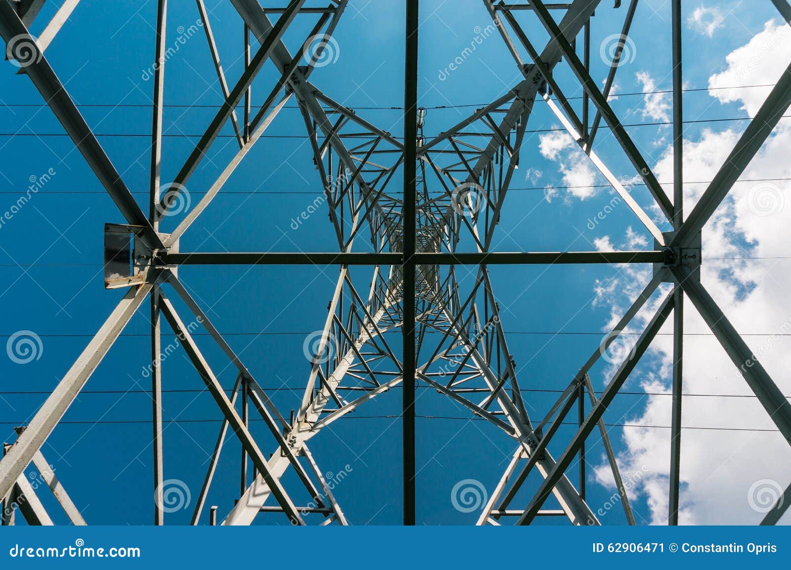 Overhead Power Lines and Transmitter Stock Image - Image of blue ...