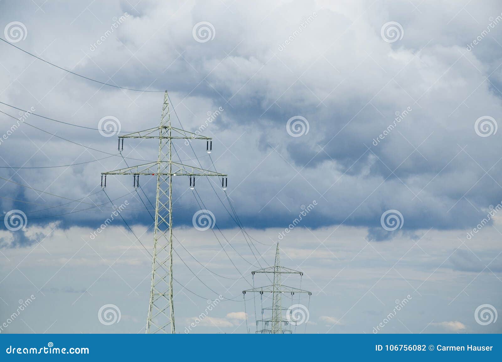 Overhead Powerline with Lattice Pylons Stock Photo - Image of ...