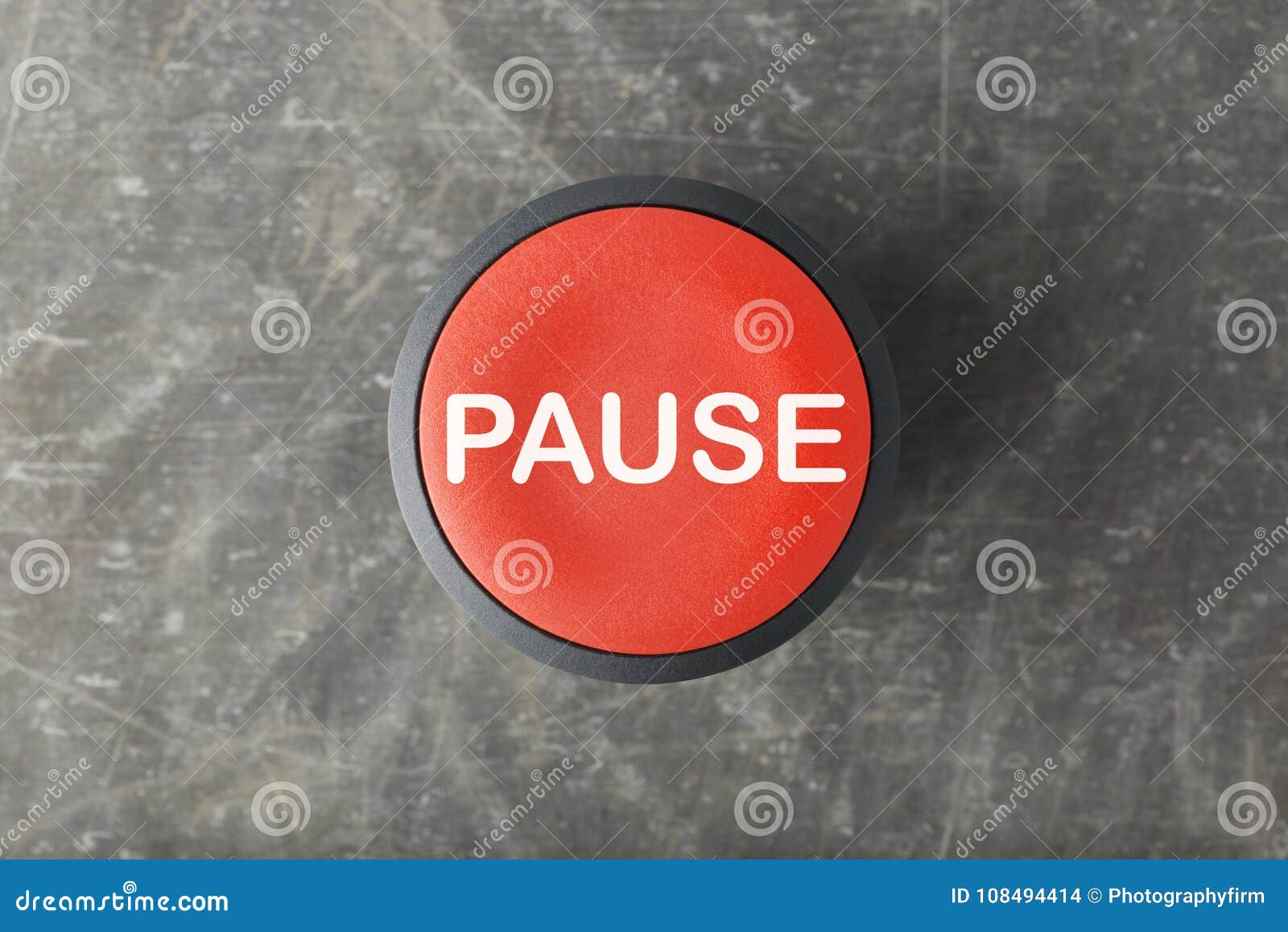 Overhead of Red Pause Push Button on Concrete Background Stock Photo ...