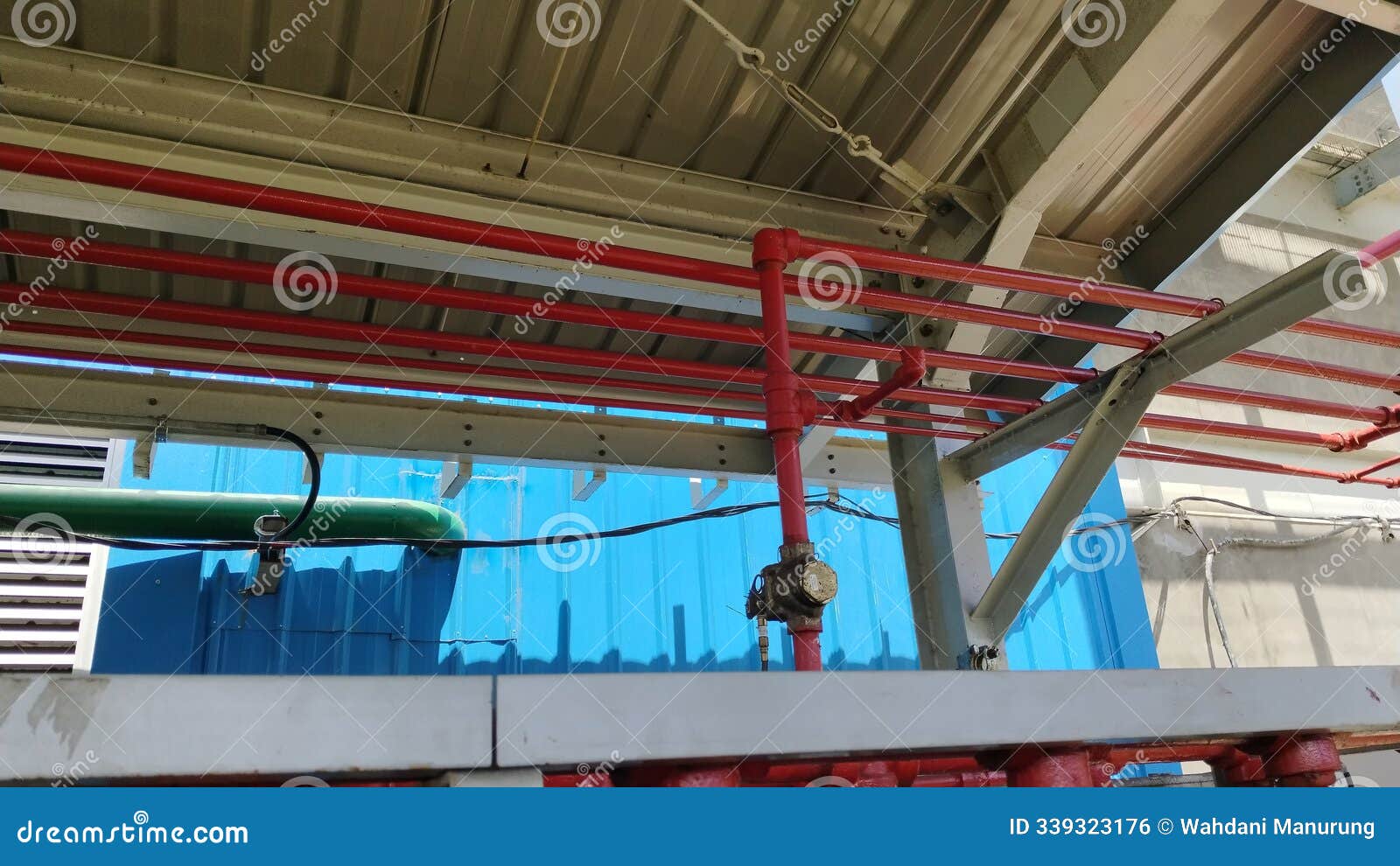 Overhead Red Pipeline System in an Industrial Setting Stock Photo ...