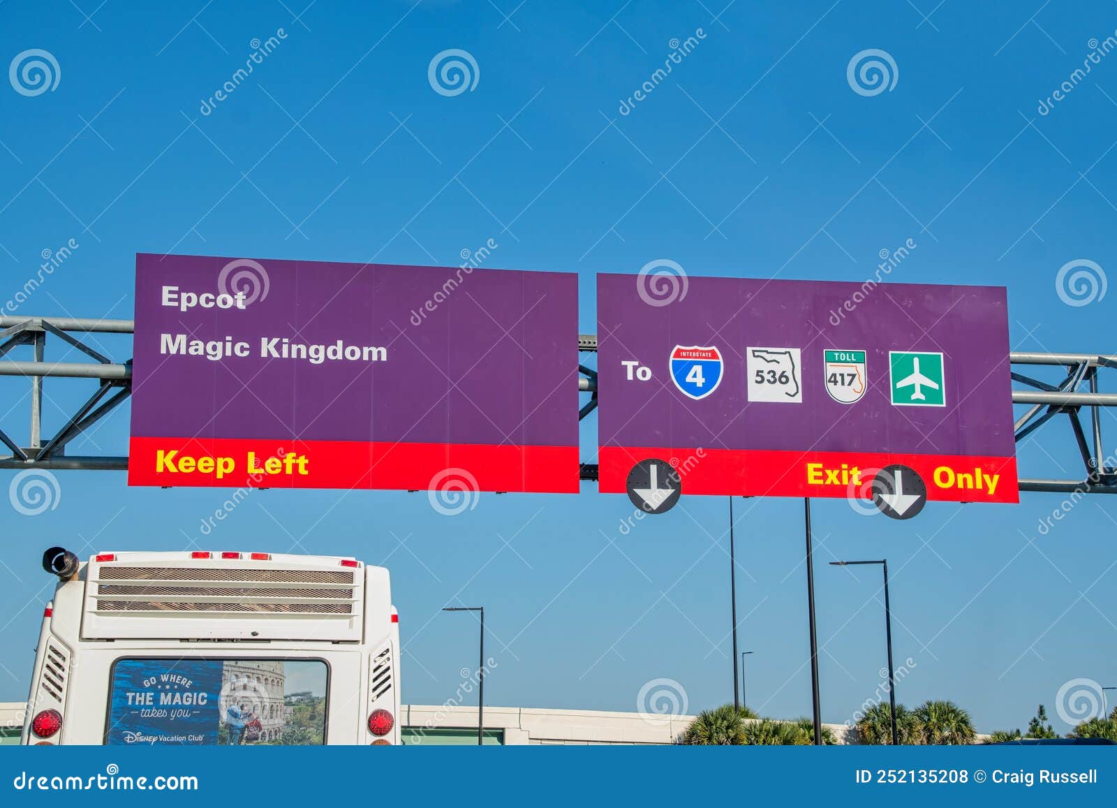 Overhead Road Sign Showing Direction To the Magic Kingdom and Epcot ...
