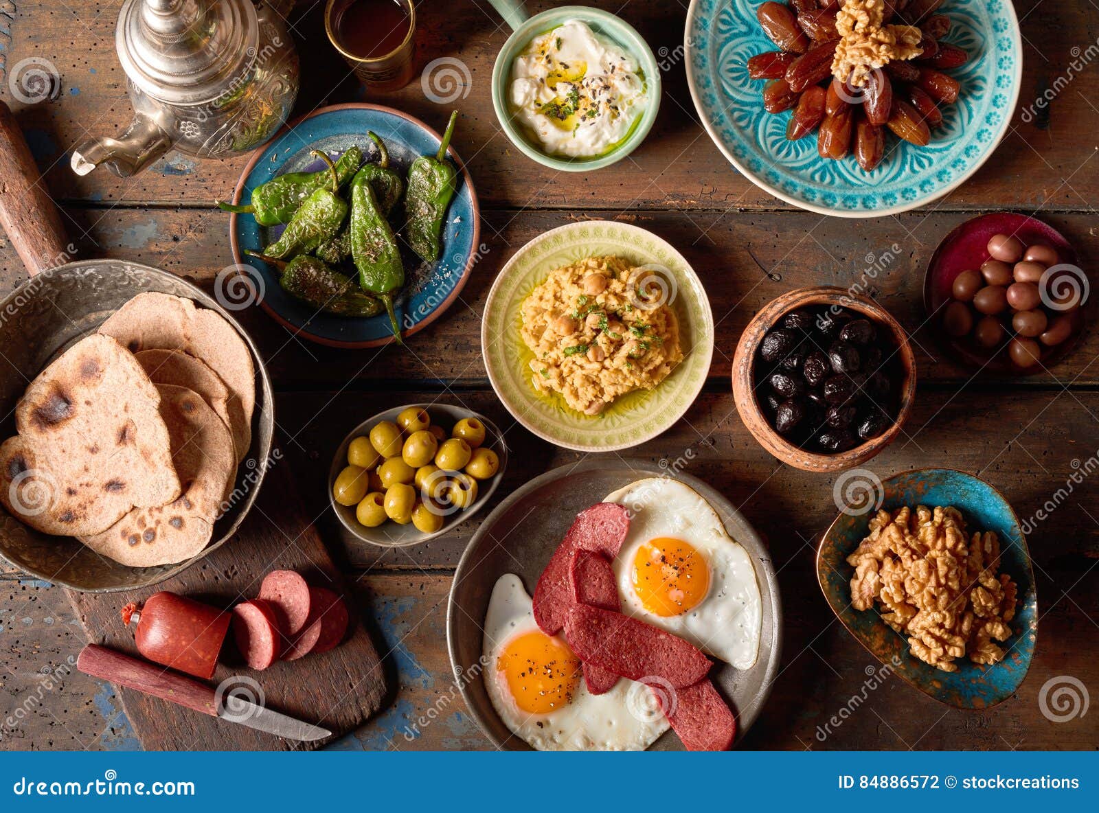Overhead Scene of Rustic Arabian Breakfast Stock Photo - Image of ...
