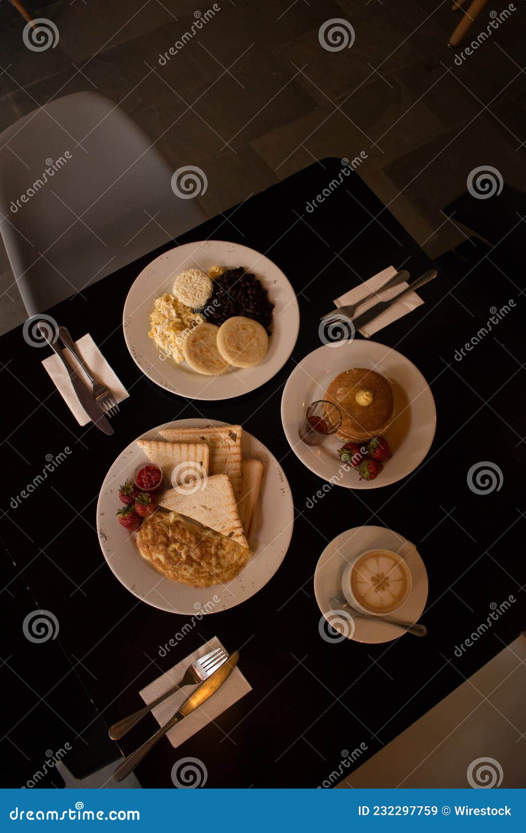 Overhead Shot of an Appetizing Breakfast Spread at a Restaurant Stock ...
