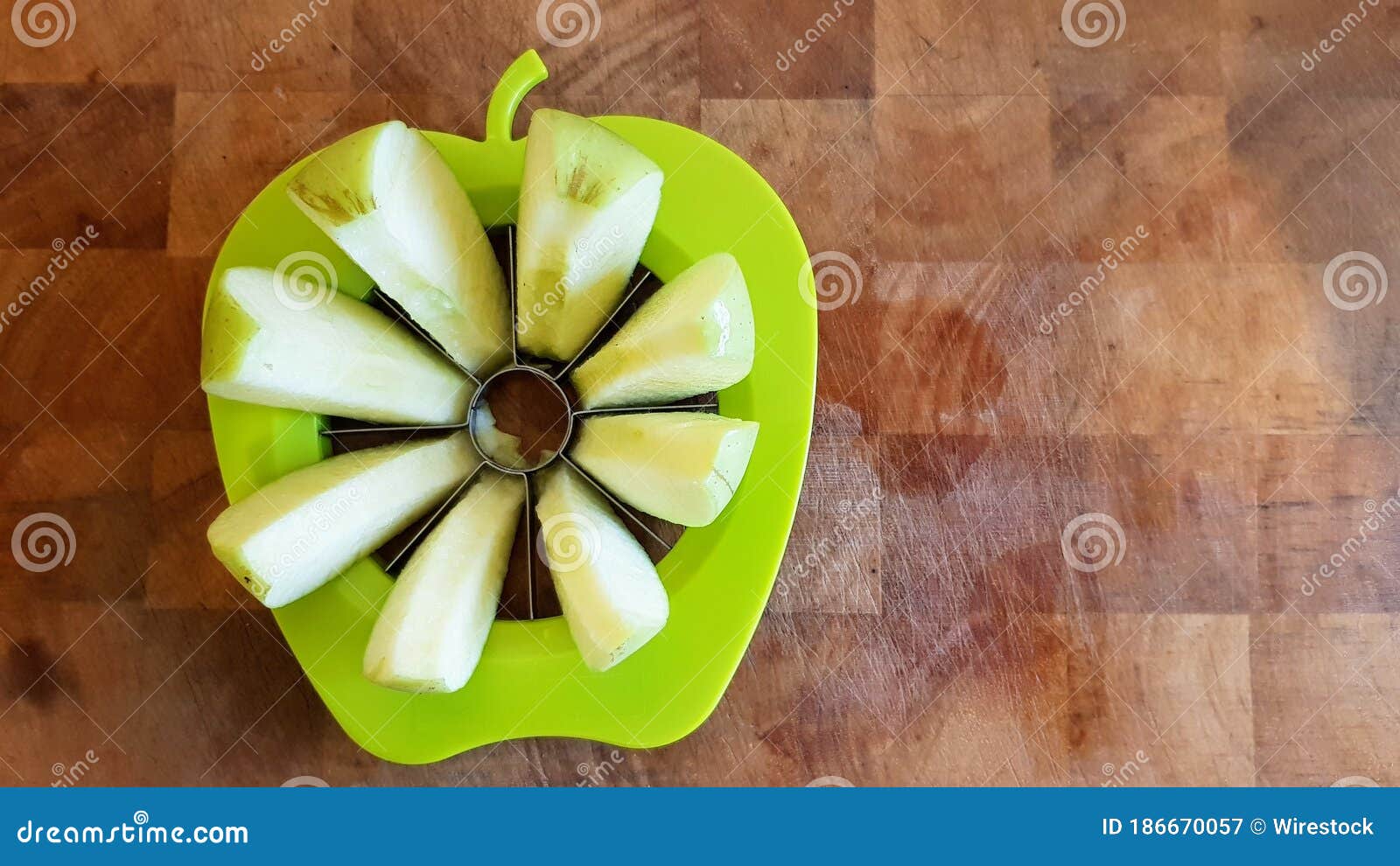 Overhead Shot of an Apple Sliced through the Apple Cutter Stock Image ...